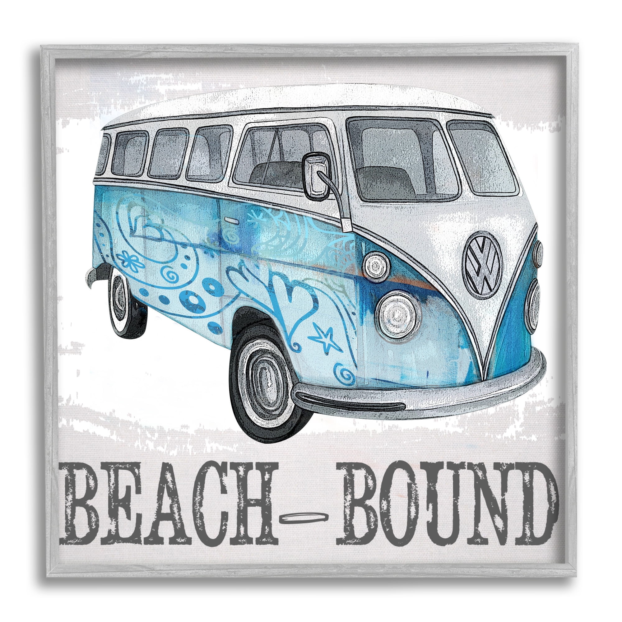Stupell Beach Bound Summer Vacation Van Landscape Painting Gray Framed ...
