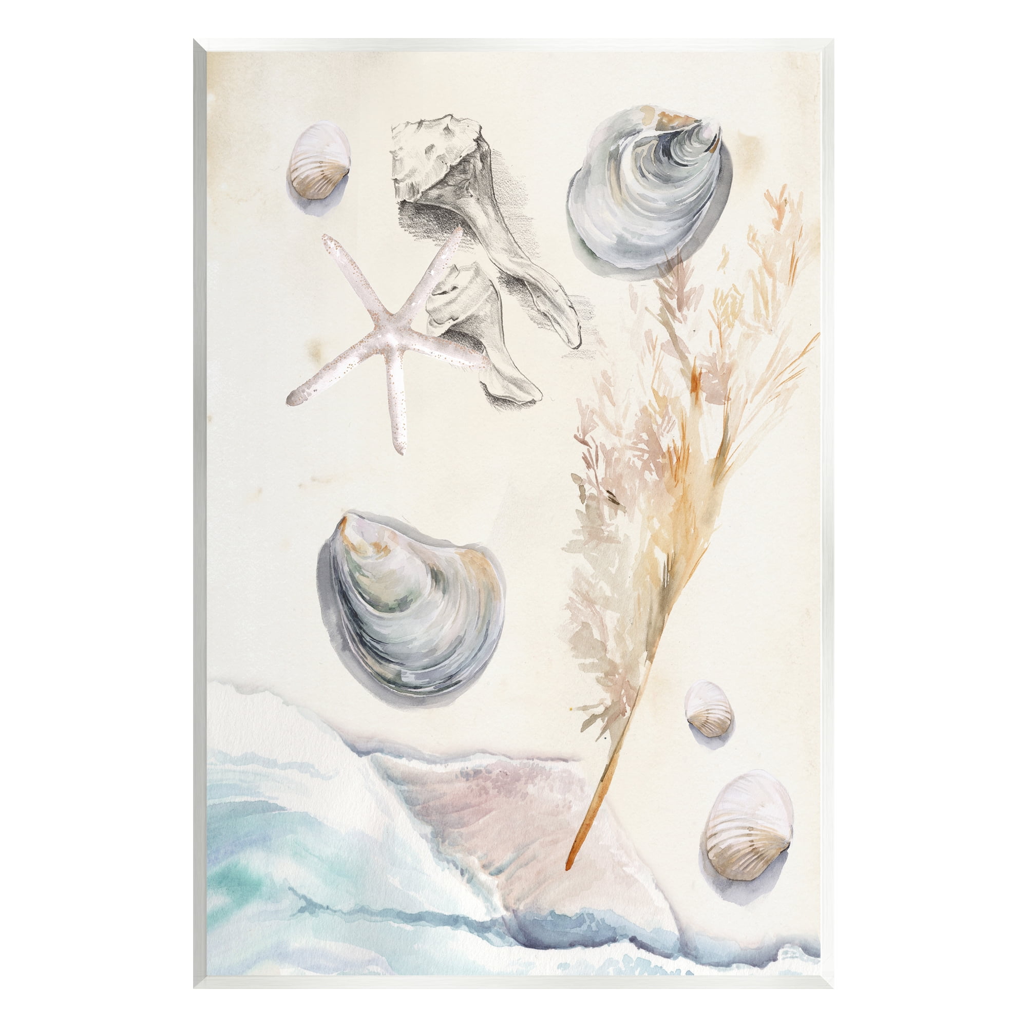 Stupell Beach Shore Splashing Sea Shells Landscape Painting Wall Plaque ...