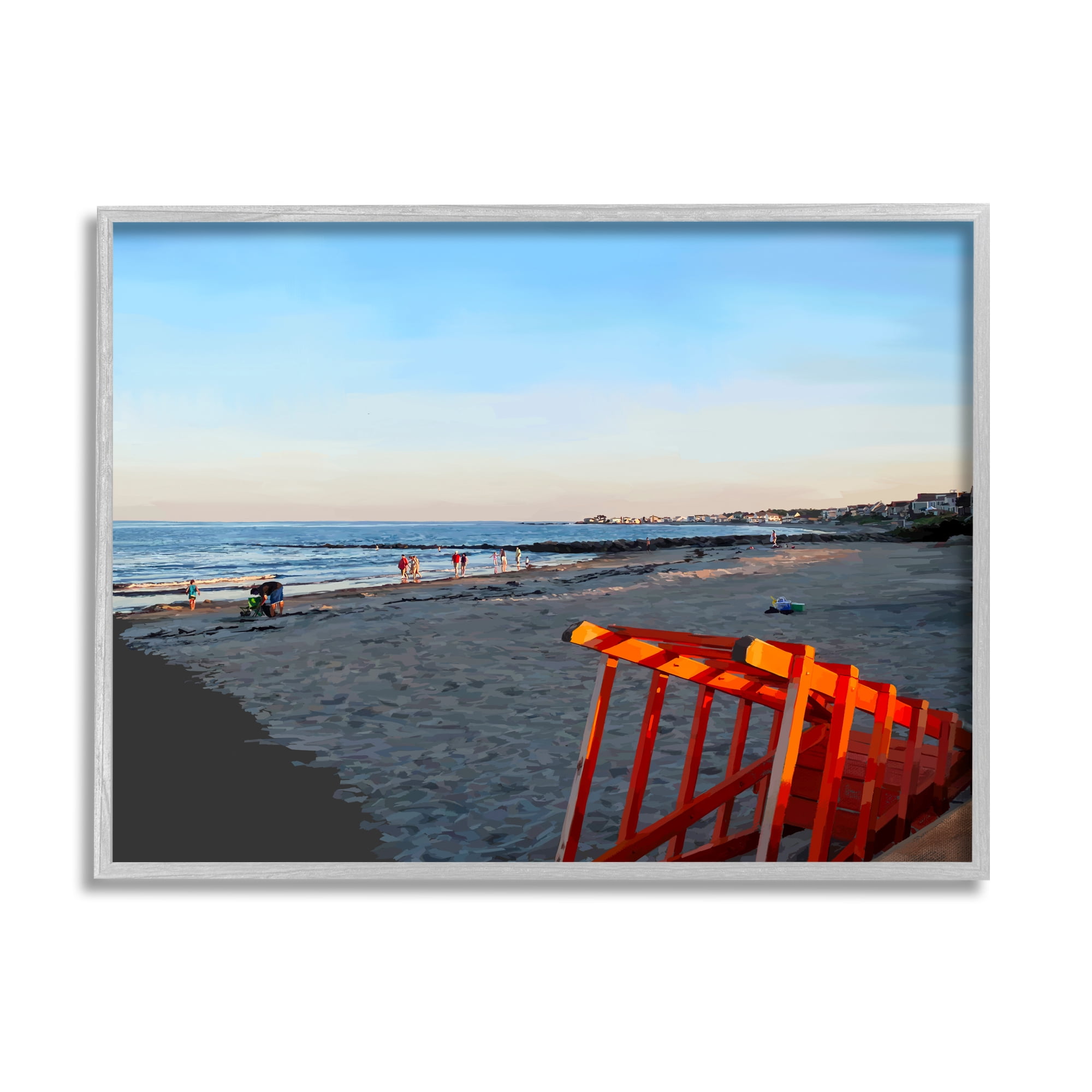 Stupell Beach Walkway People Lounging Landscape Painting Gray Framed ...