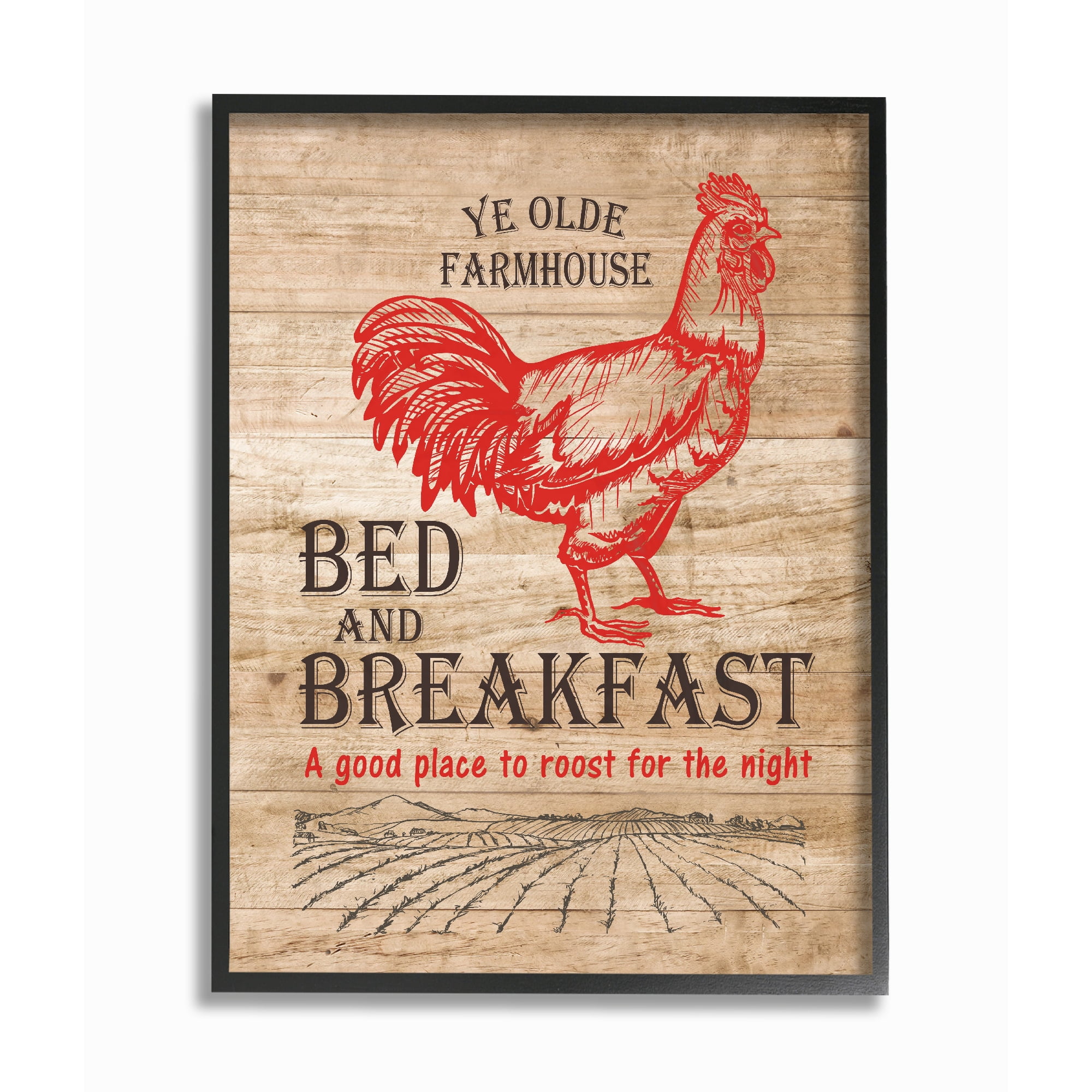Stupell Bed And Breakfast Red Rooster Vintage Sign Framed Giclee ...