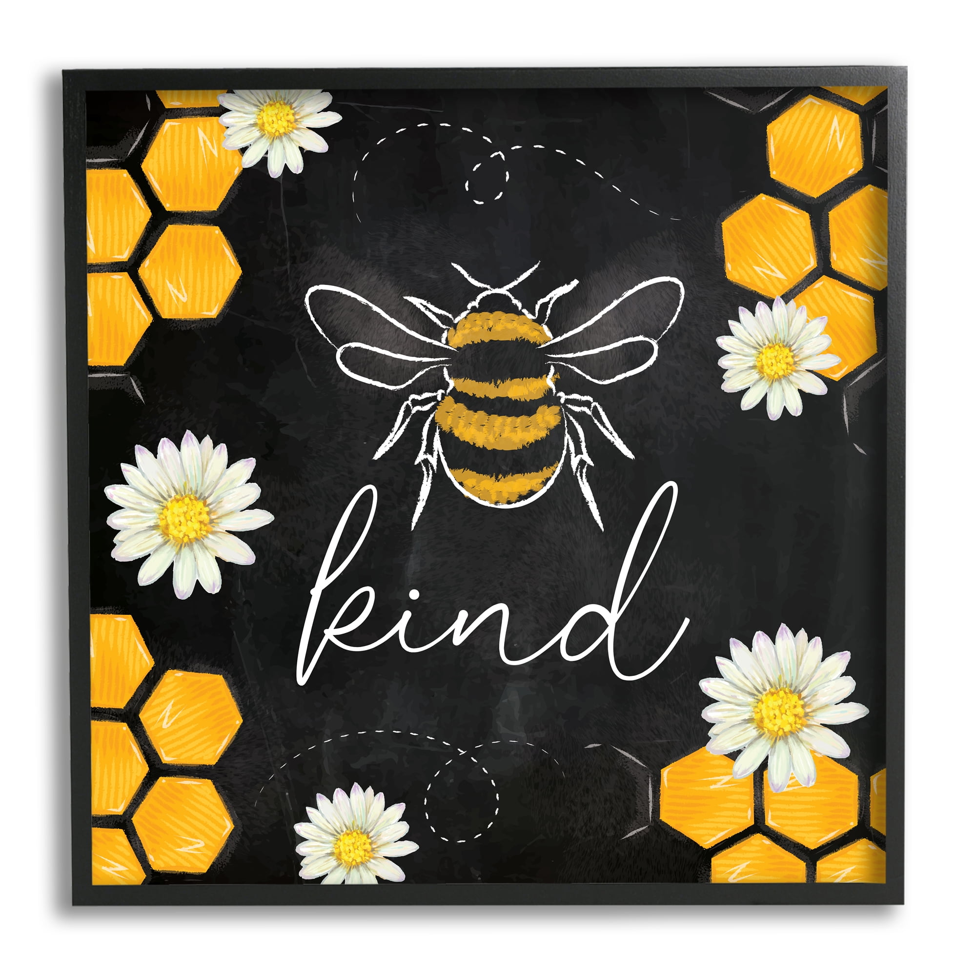 Stupell Industries Bee Kind Honeycomb Pattern Framed Giclee Canvas Art ...