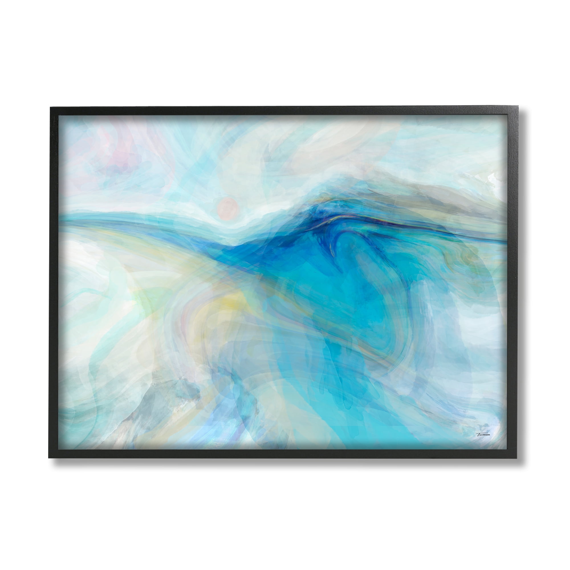 Stupell Blue Fluid Pastel Abstract Swirl Abstract Painting Black Framed ...