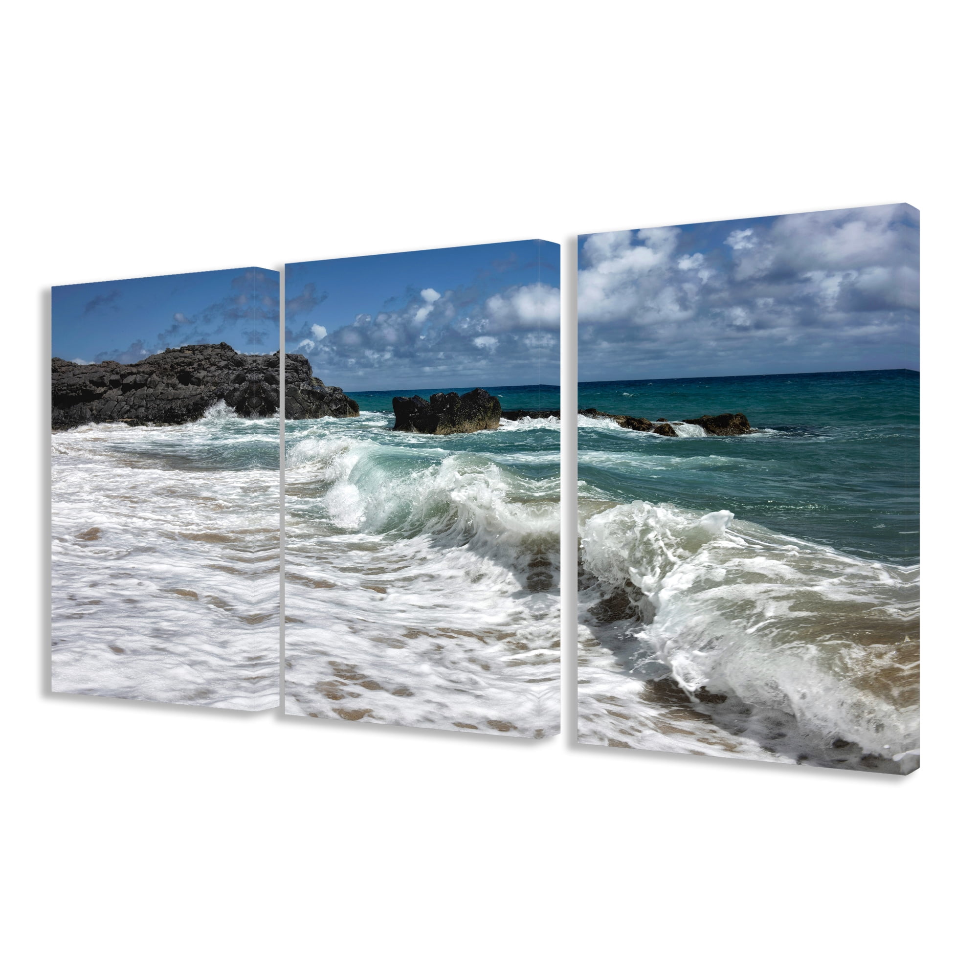 Stupell 'Breaking Waves Coastal Scene' Triptych Stretched 3 Piece ...