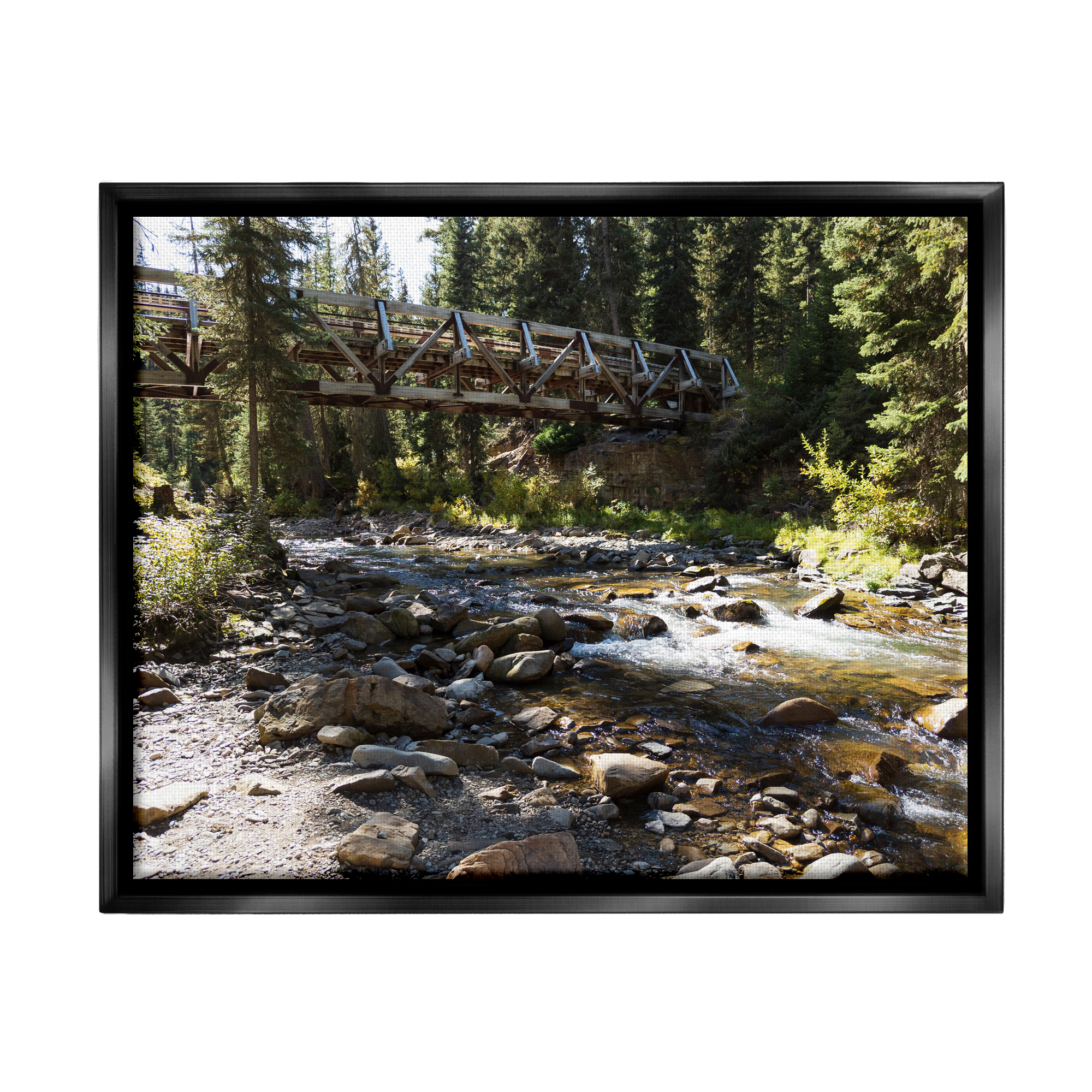 Stupell Bridge Over Babbling Brook Landscape Photography Black Floater ...