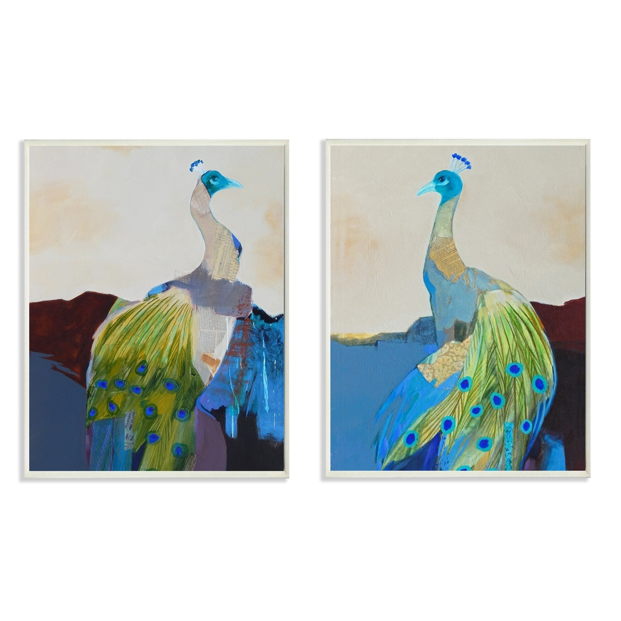 Stupell Colorblock Peacock Painting Collage 2pc Multi Piece Wood Wall ...