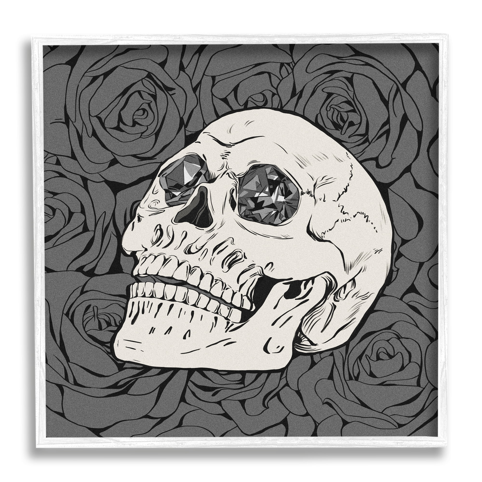 Stupell Crystal Eyes Skull Goth Roses Beauty & Fashion Painting White ...