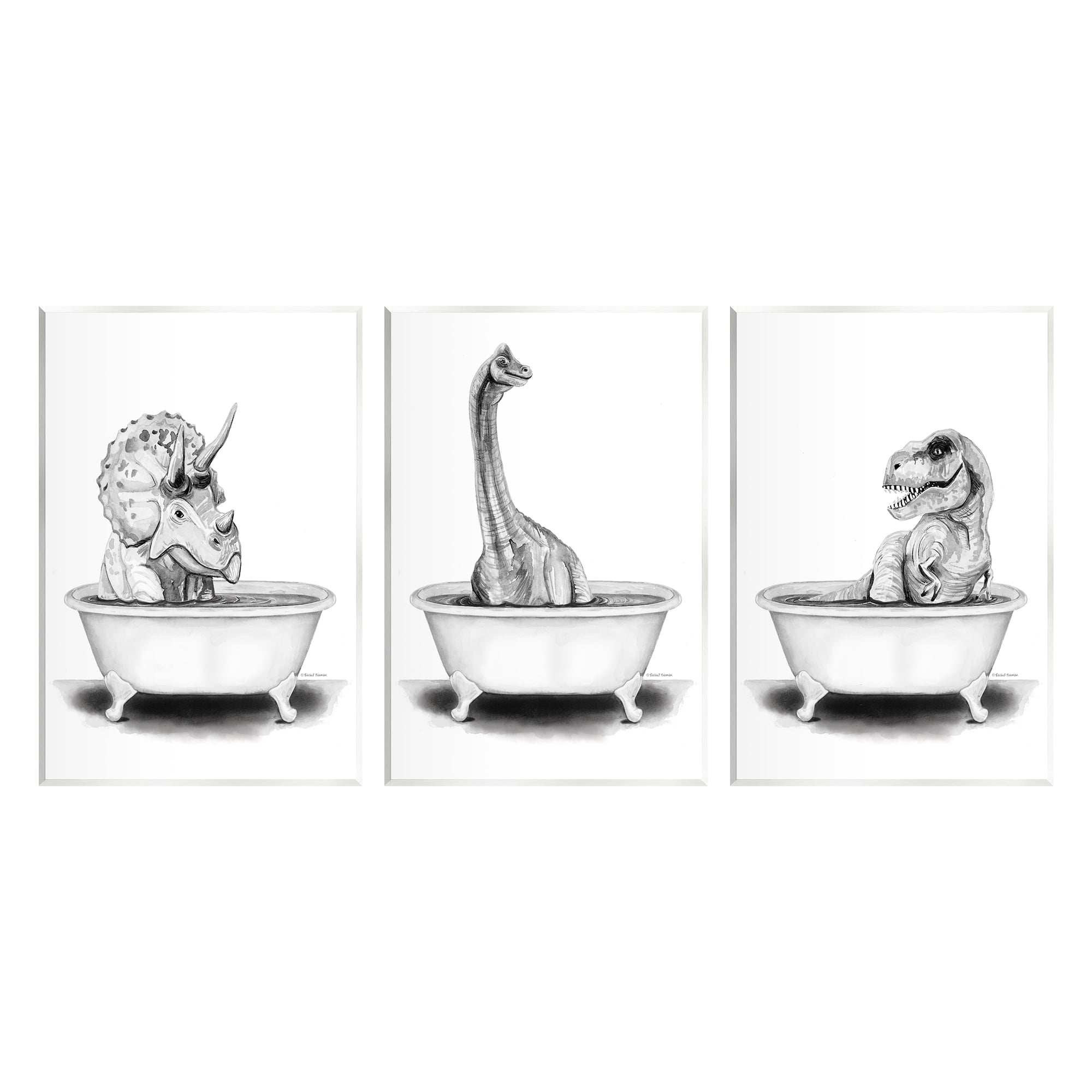 Stupell Dinosaurs Bathing Bathroom Tub Animals & Insects Painting Wall ...