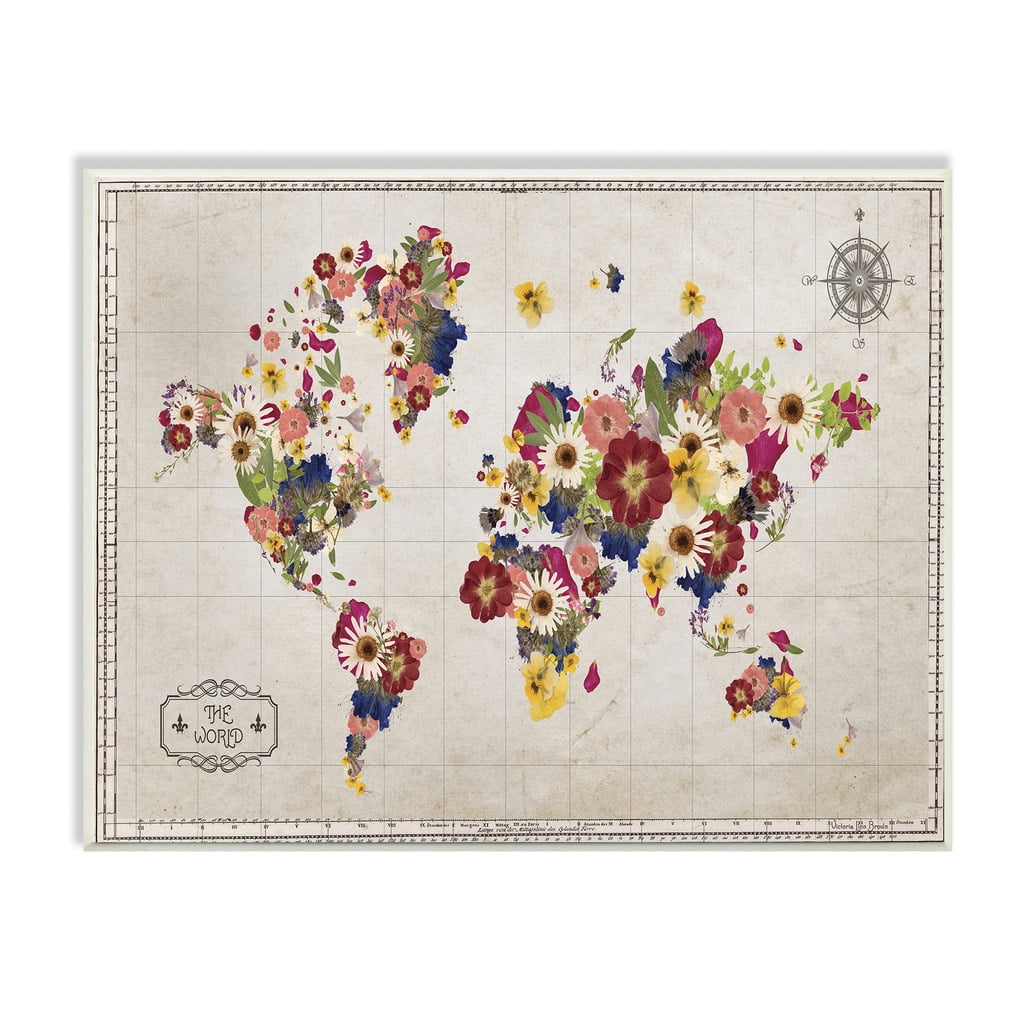 Stupell Floral World Map Graphic Art Wall Plaque - Walmart.com