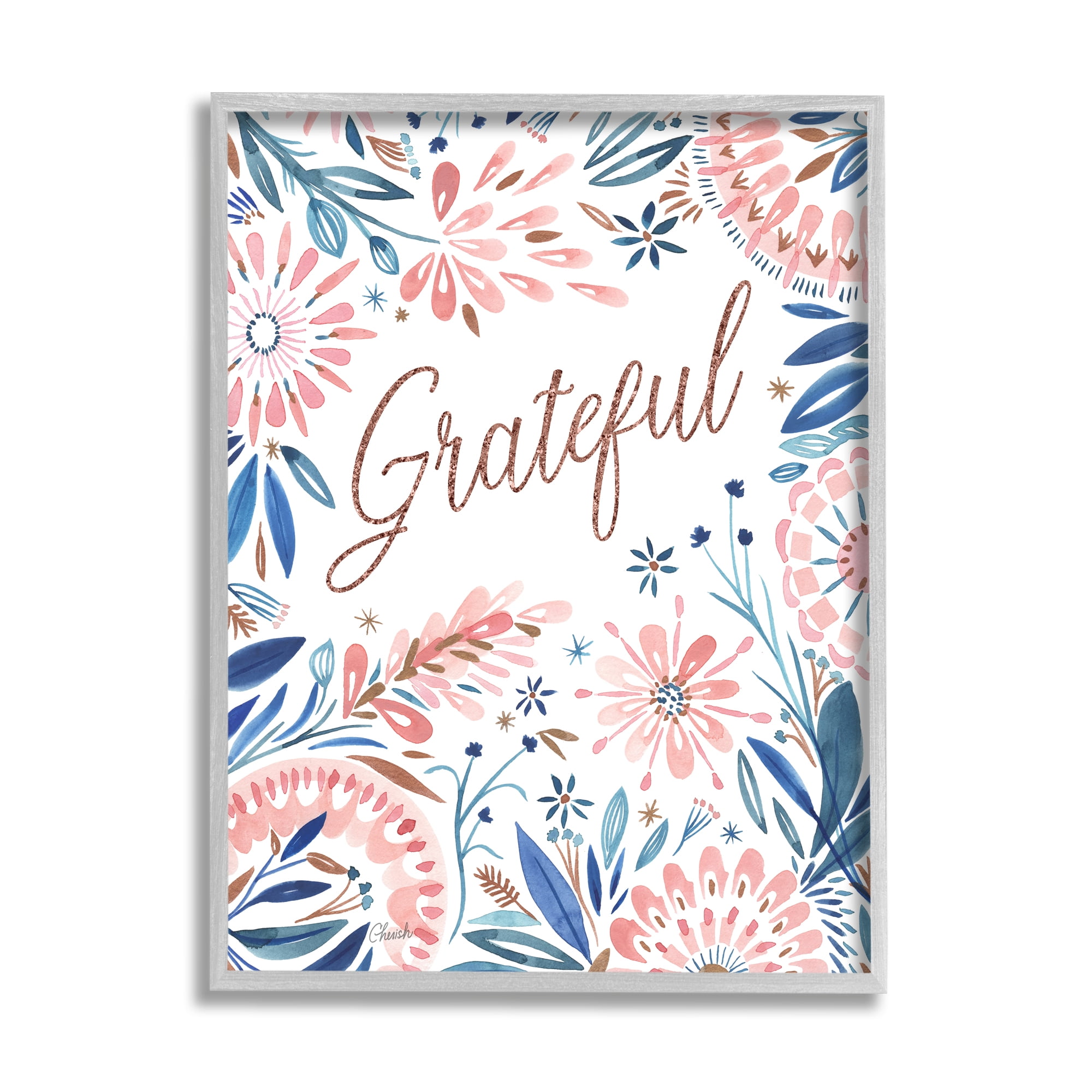 Stupell Grateful Pink Floral Blossoms Botanical & Floral Painting Gray ...
