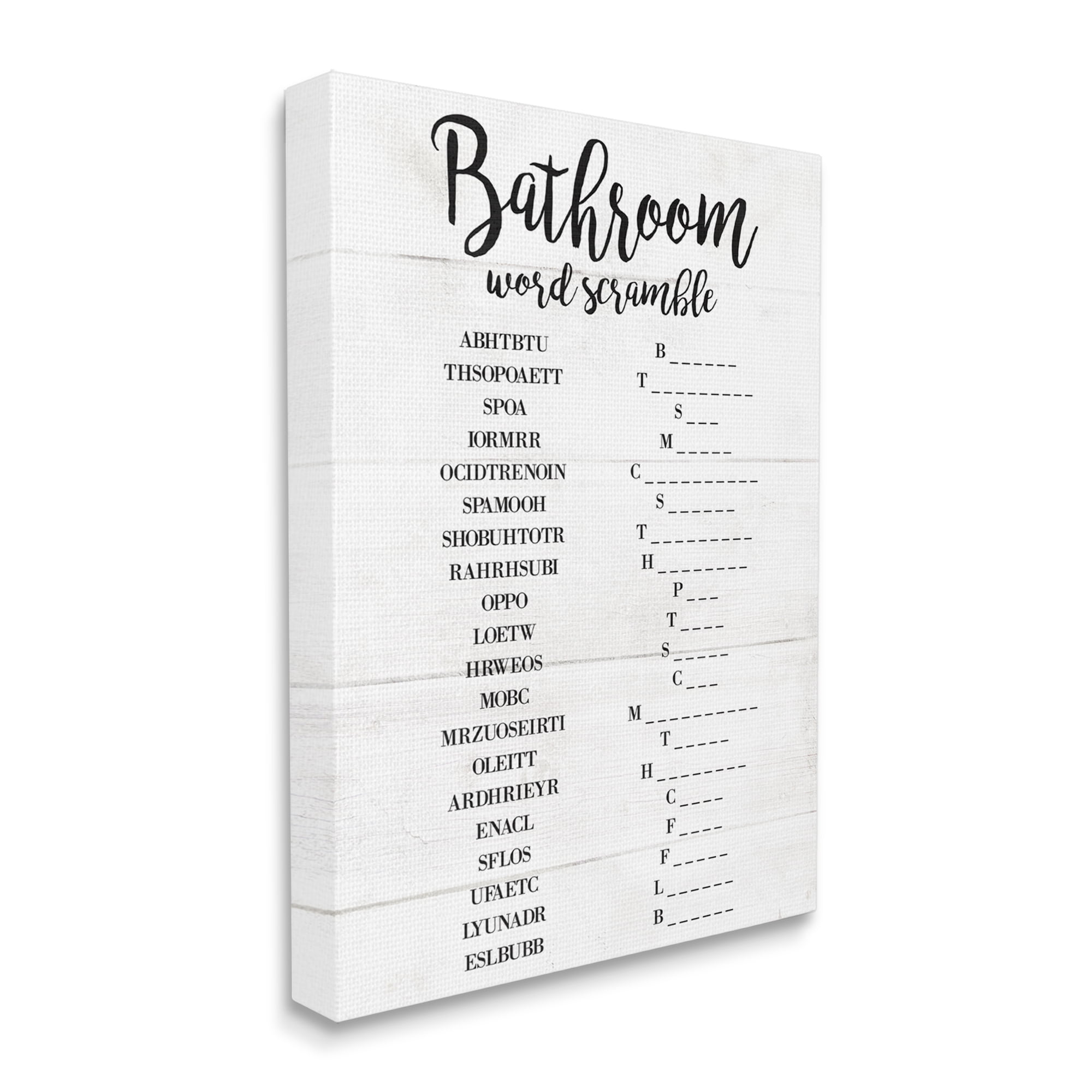 Stupell Home Décor Bathroom Word Scramble Black and White Design Canvas ...