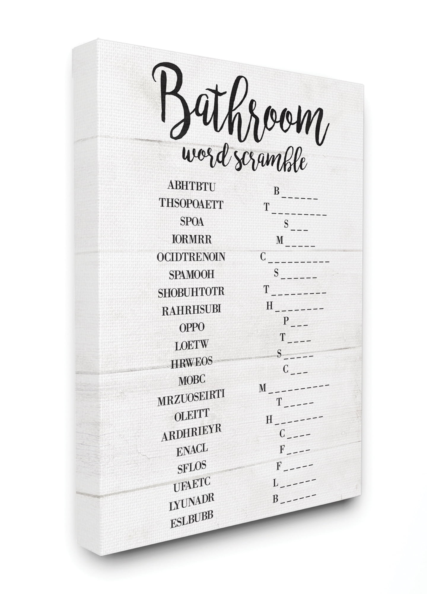 Stupell Home Décor Bathroom Word Scramble Black and White Design Canvas ...