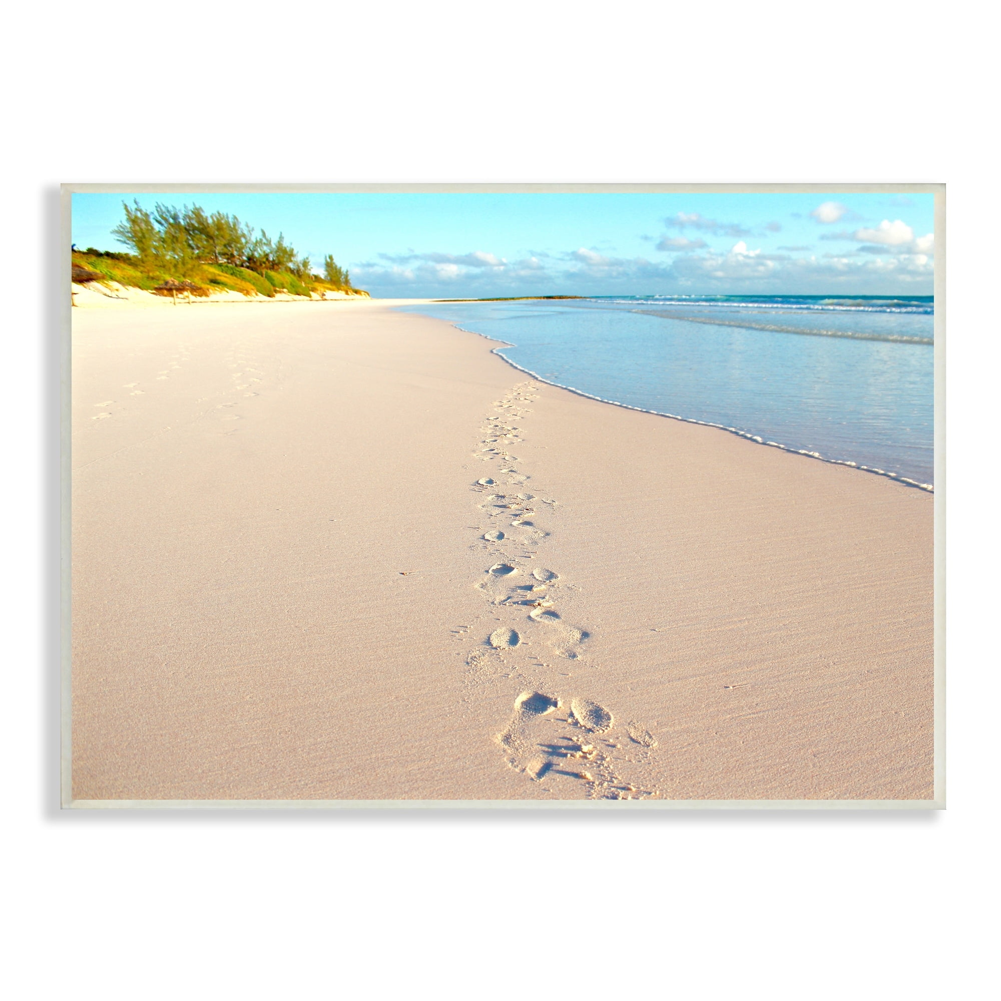 Stupell Indtries Sandy Footprints Across Beach Coastline Cloudy ...