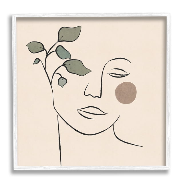 Stupell Indtries Soft Female Face Line Drawing Abstract Plant Sun,12 x ...