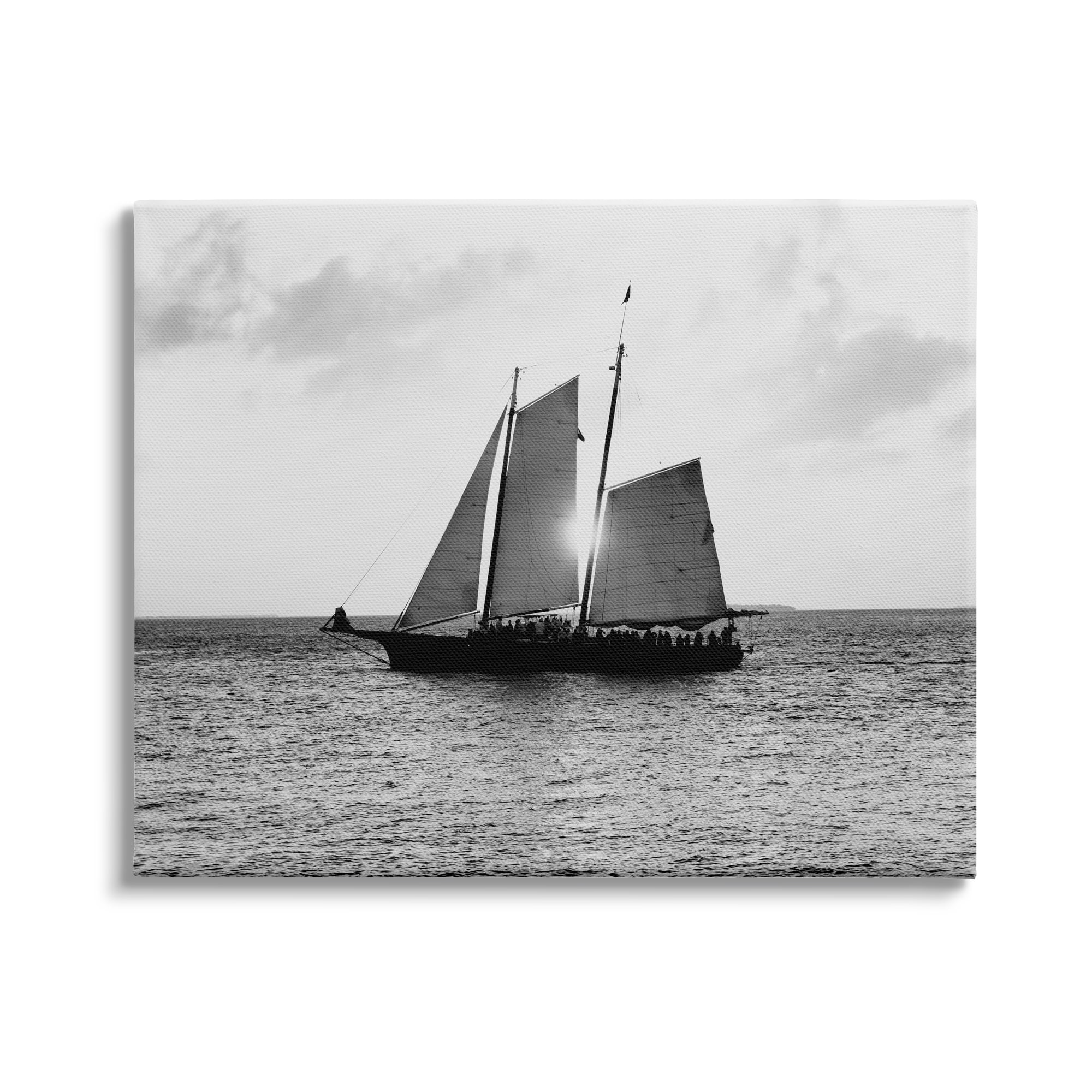 Stupell Indtries Traditional Ship Sailing Across Ocean Black White ...