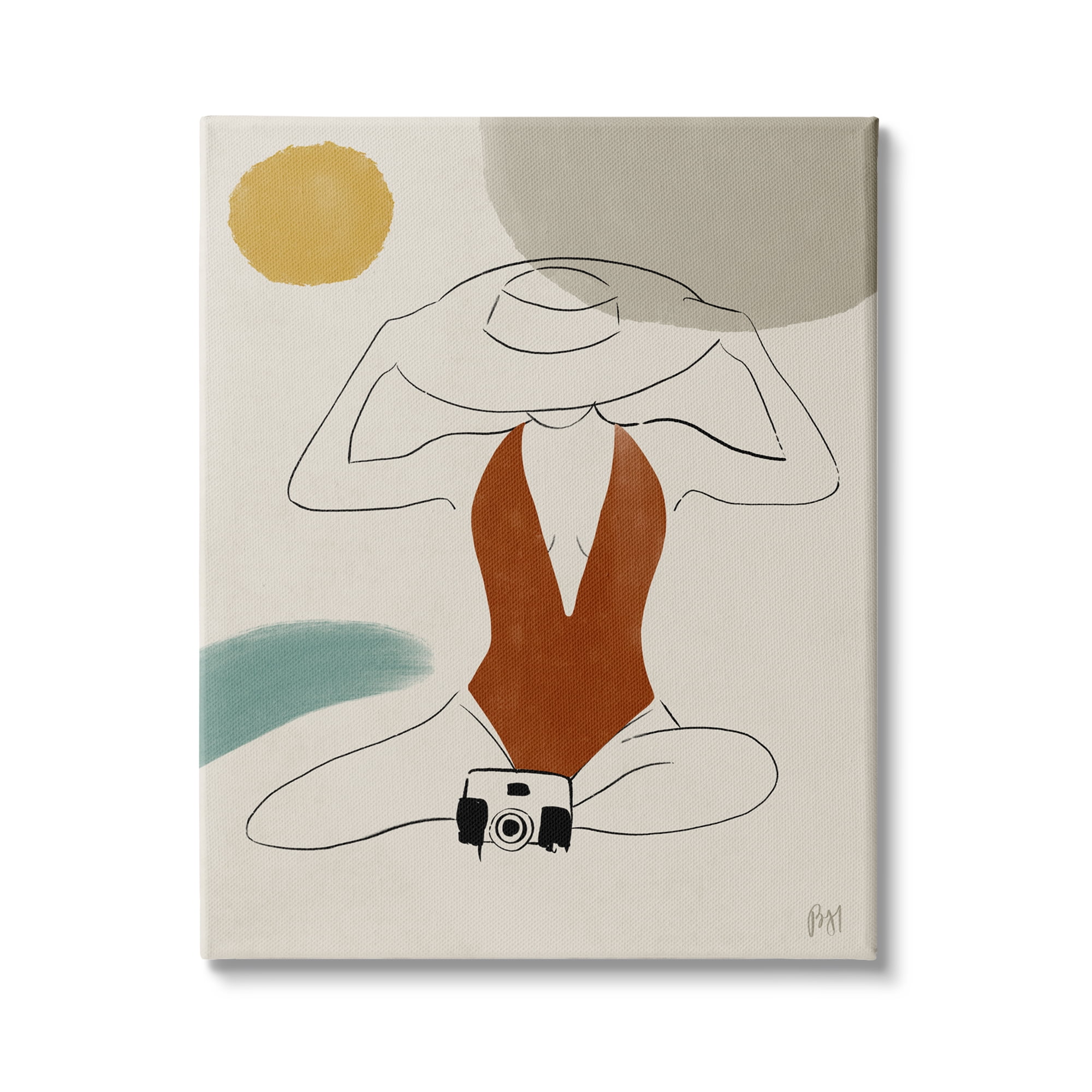 Stupell Indtries Woman in Orange Swimsuit Abstract Beach Landscape,24 x ...