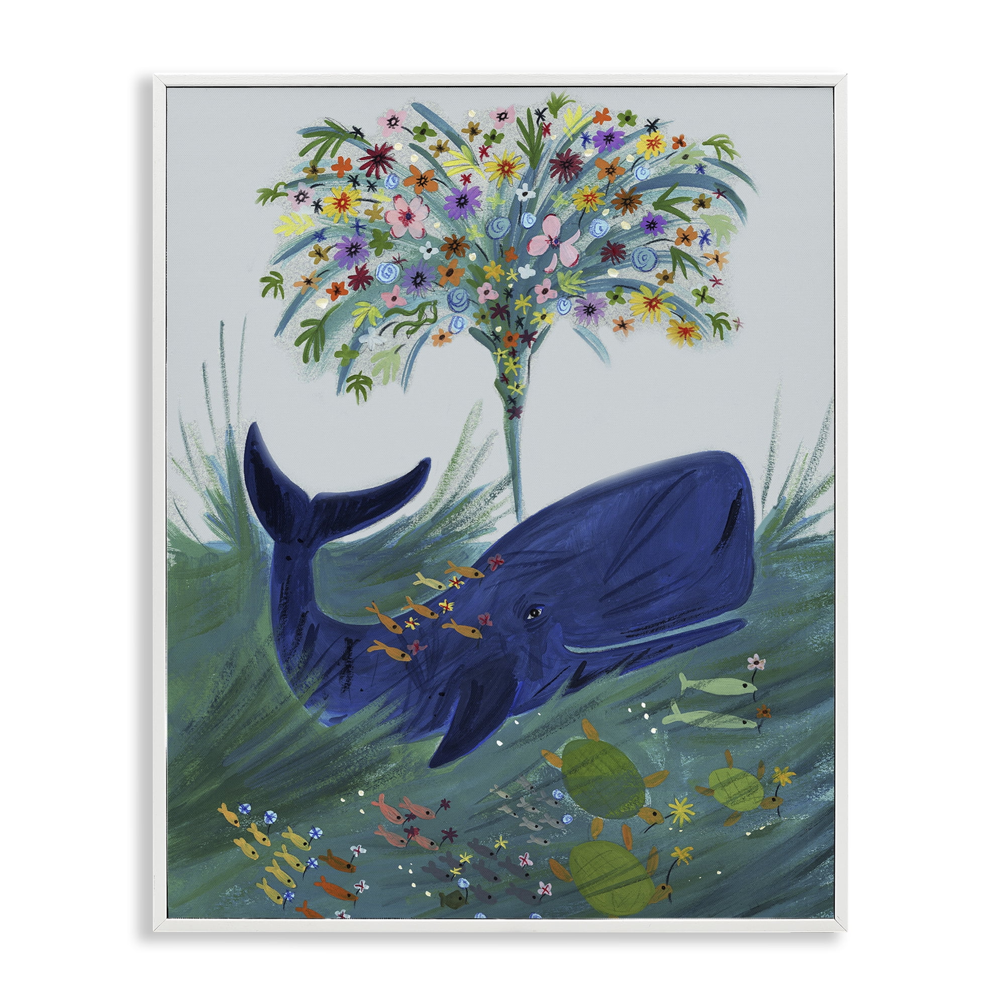 Stupell Industries A Flowery Whale White Framed Giclee Art, design by ...