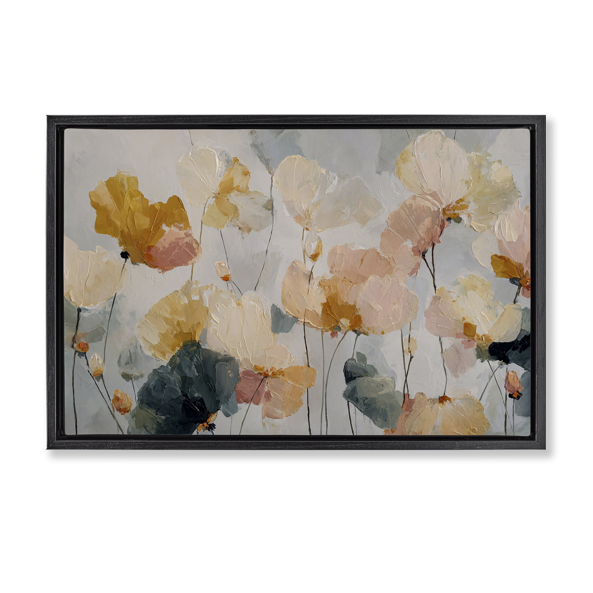 Stupell Industries Abstract Brushed Petals Black Framed Floater Canvas ...