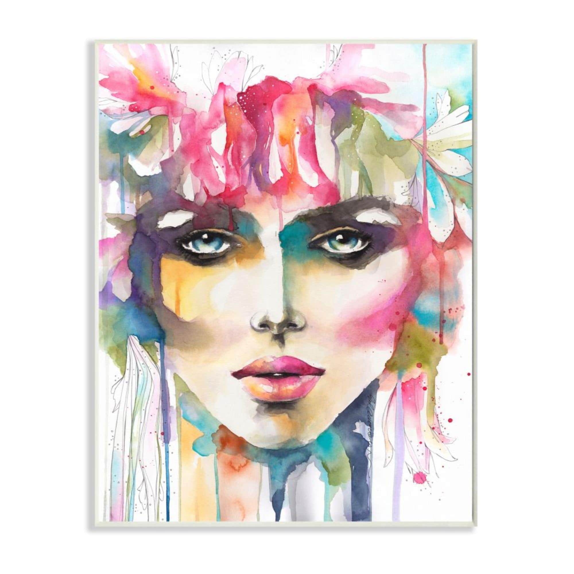 Stupell Industries Abstract Female Cosmetic Portrait Floral Crown ...