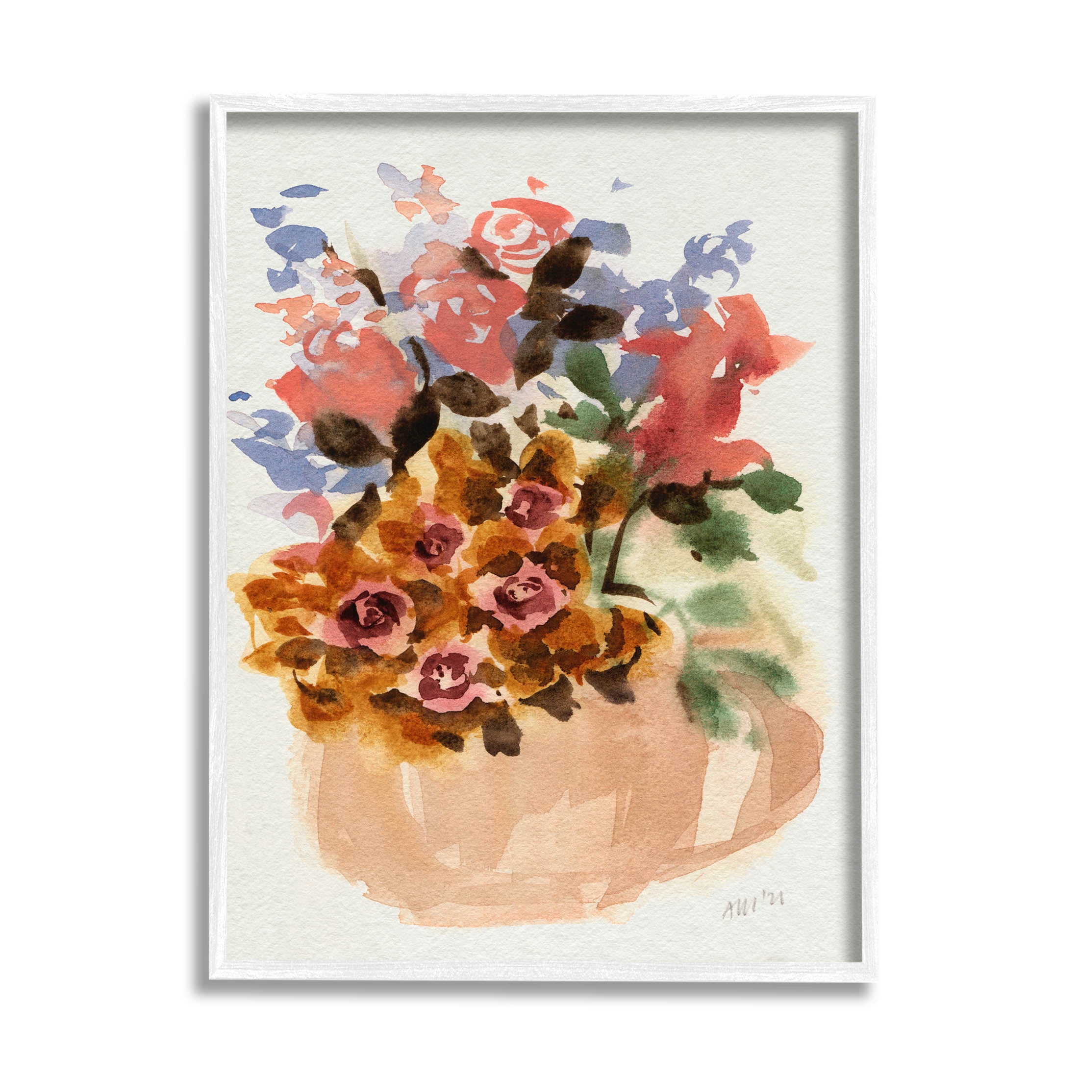 Stupell Industries Abstract Flower Bouquet Shapes Painting White Framed ...