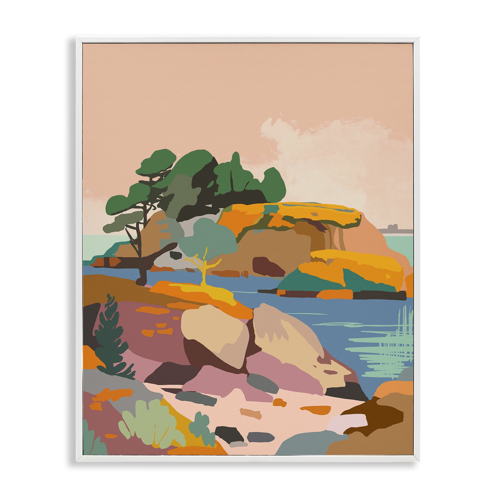 Stupell Industries Abstract Lake & Cliffs Landscape Painting White ...