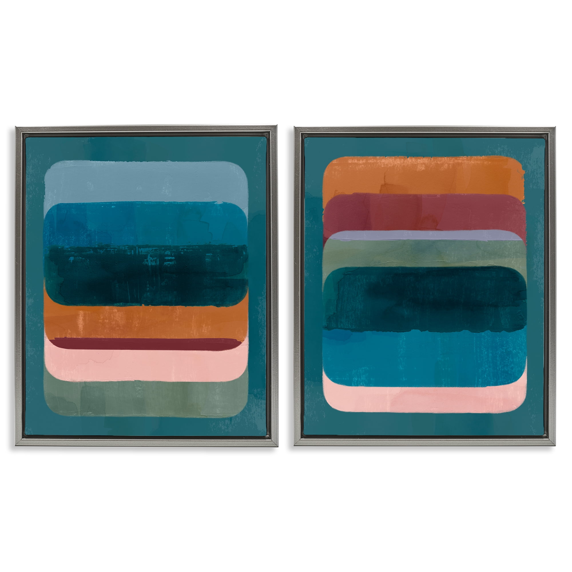 Stupell Industries Abstract Teal Stacked Colors Abstract Painting Gray ...