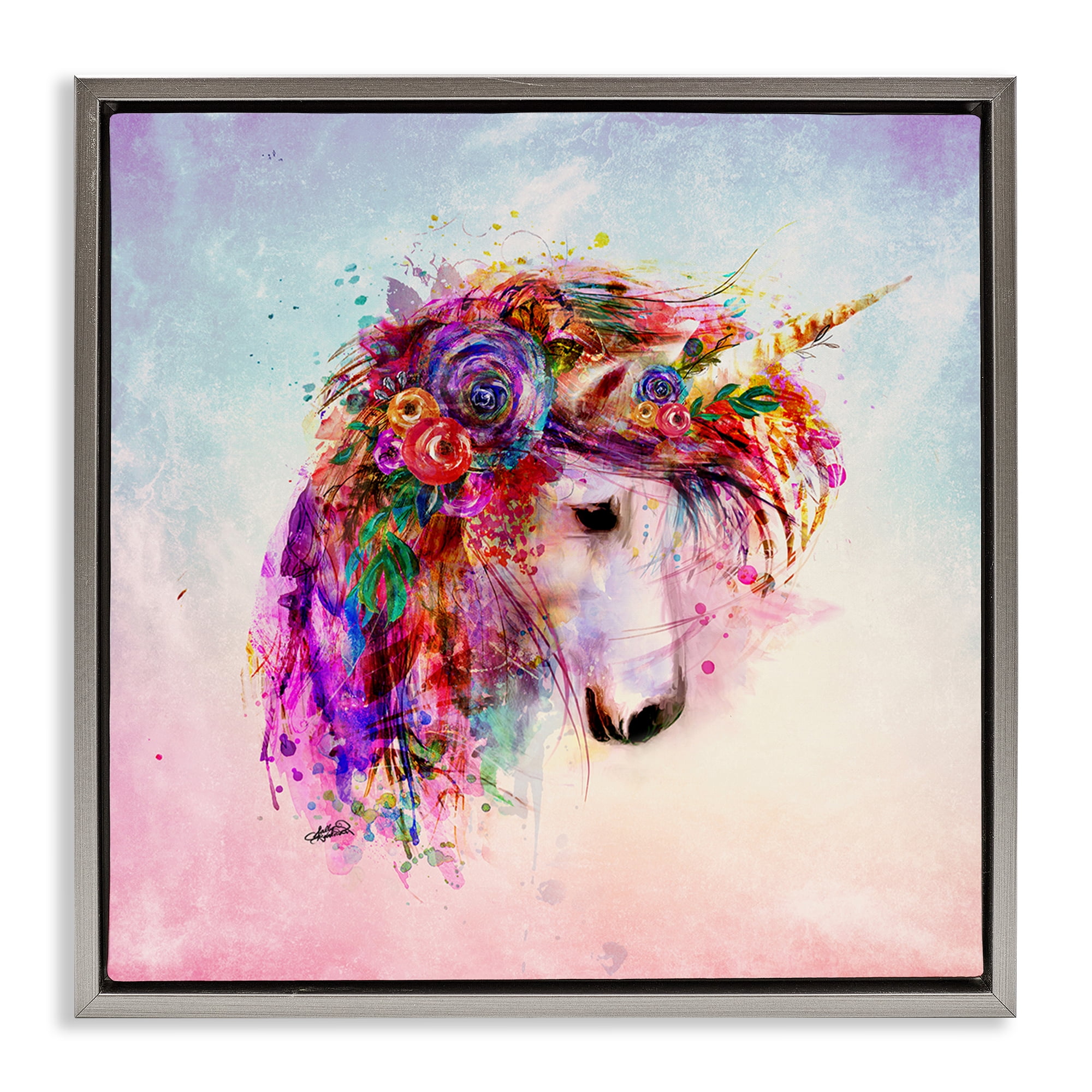 Stupell Industries Abstract Unicorn with Florals Fantasy & Sci-Fi ...