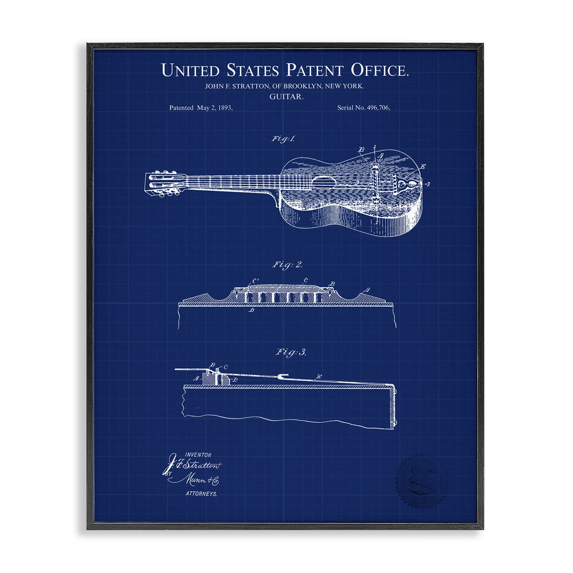 Stupell Industries Acoustic Guitar Blueprint Performing Arts Painting ...