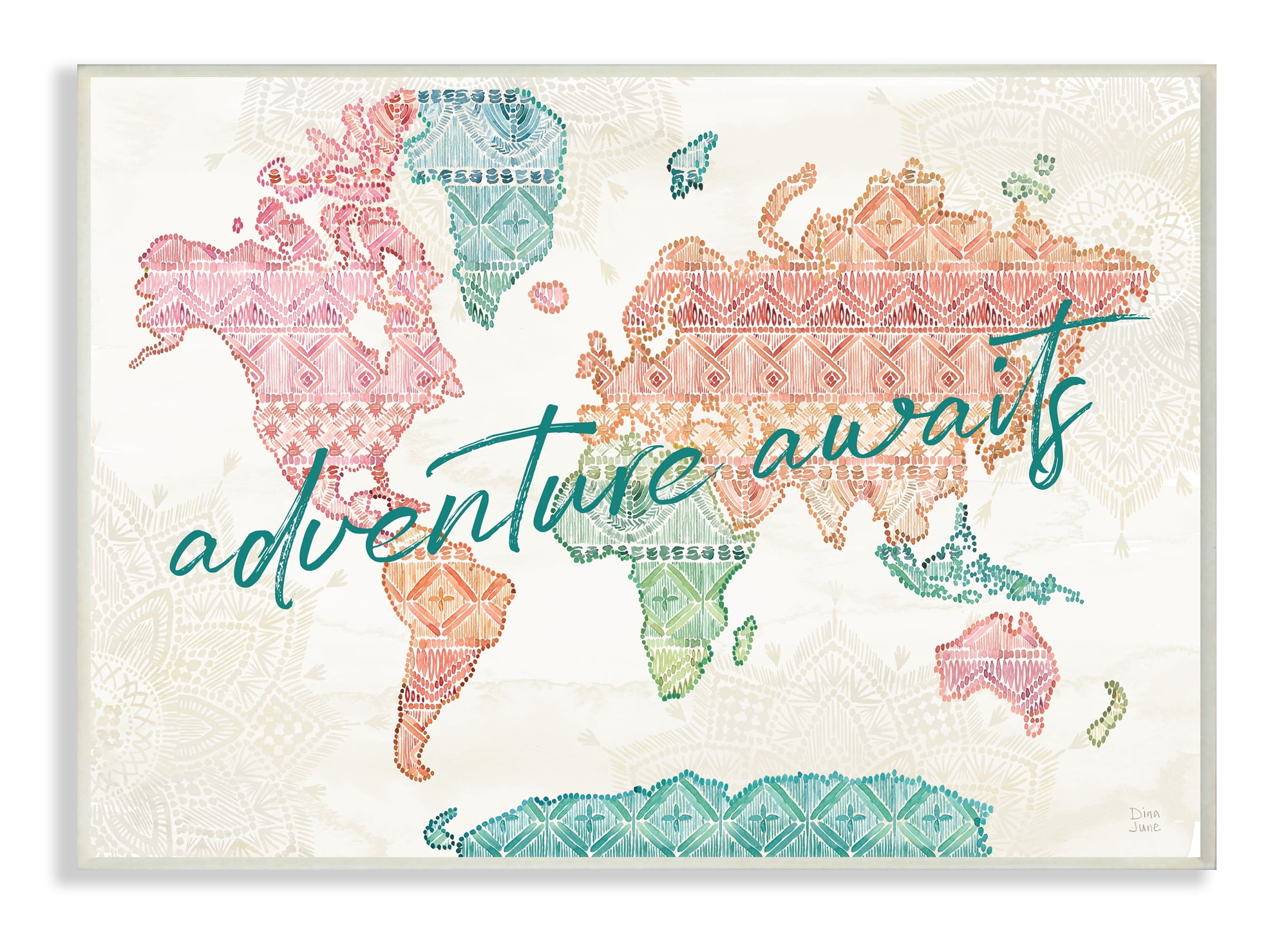 Stupell Industries Adventure Awaits Macrame World Map Wall Plaque 10x15 ...