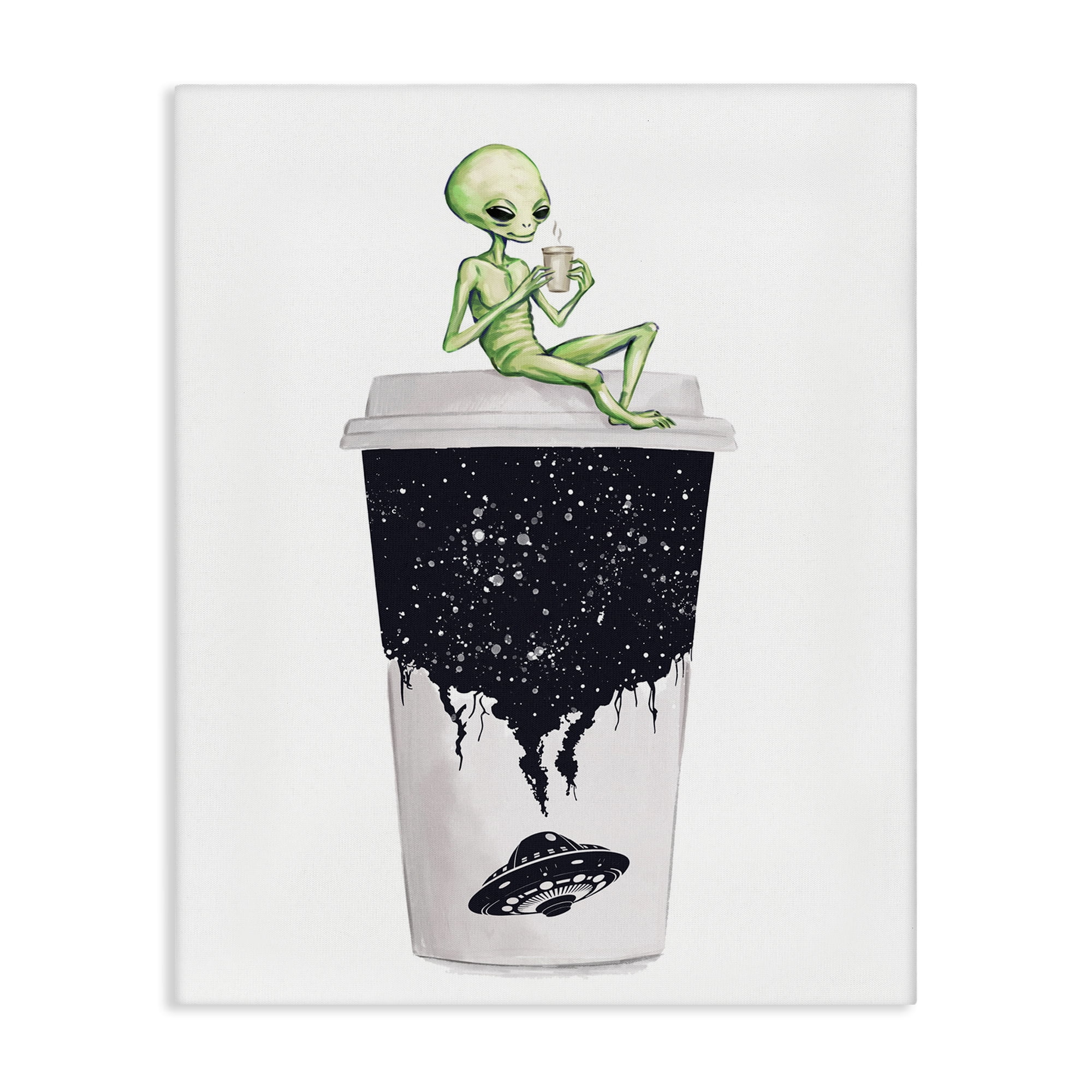 Stupell Industries Alien & Coffee Cup Canvas Art Print 16 x 20 Ready to ...