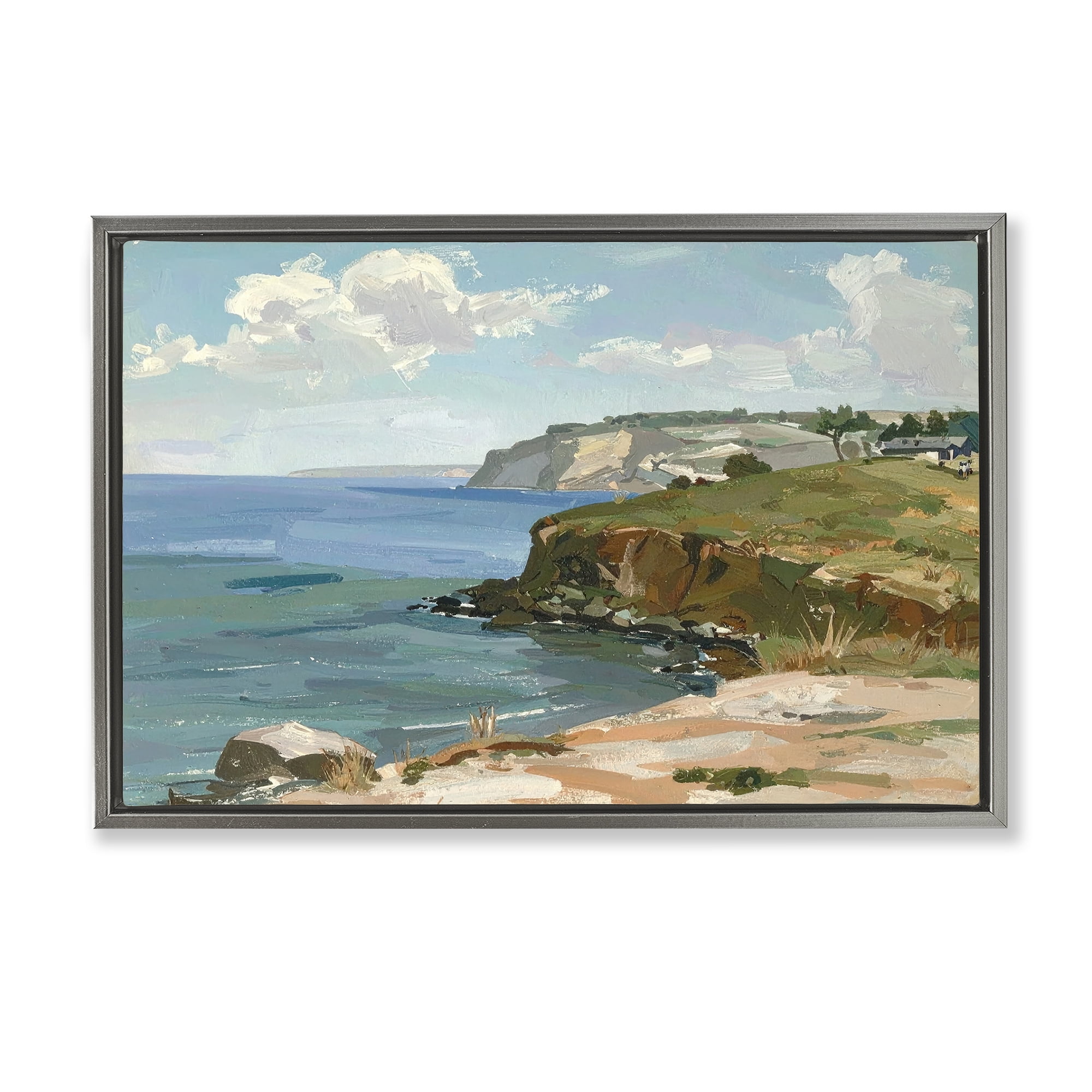 Stupell Industries Along The Shore Scenery Gray Framed Floater Canvas ...