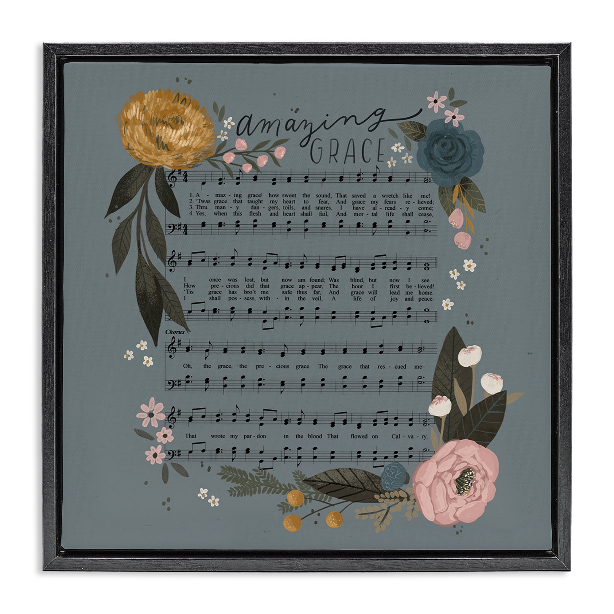 Stupell Industries Amazing Grace Floral Hymn Religious & Spiritual ...