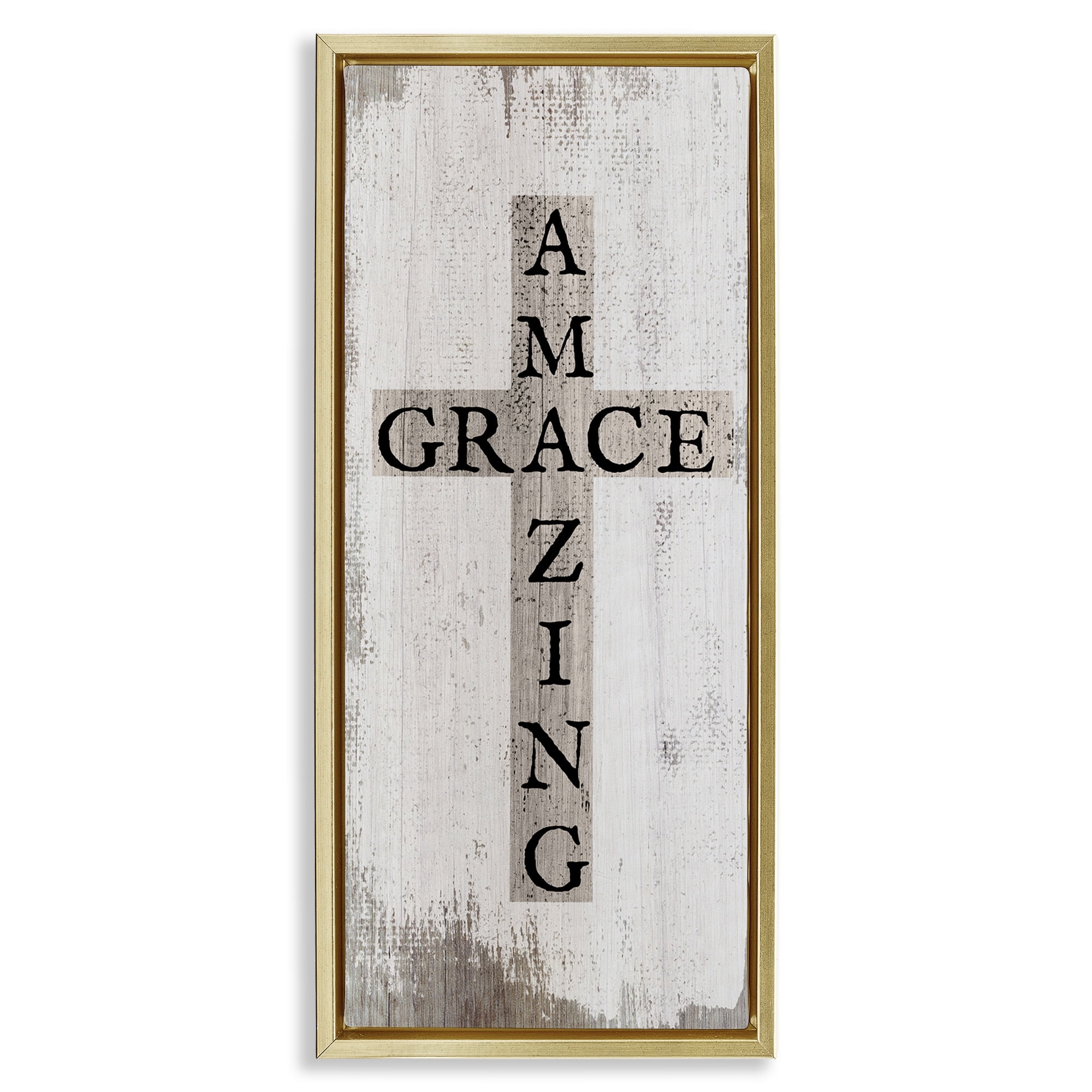 Stupell Industries Amazing Grace Rustic Cross Typography Painting Gold ...