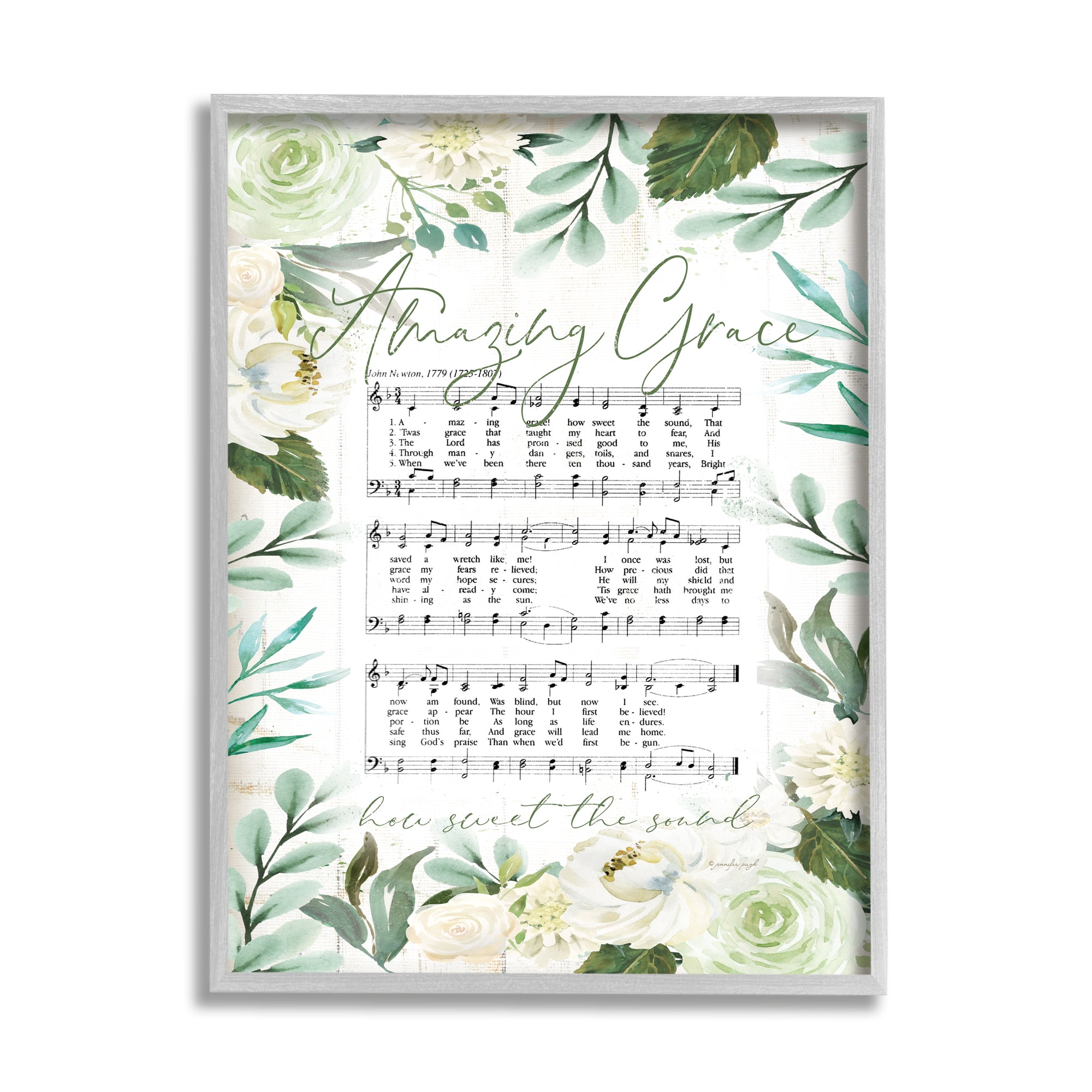 Stupell Industries Amazing Grace Sheet Music Green Floral Border Design ...