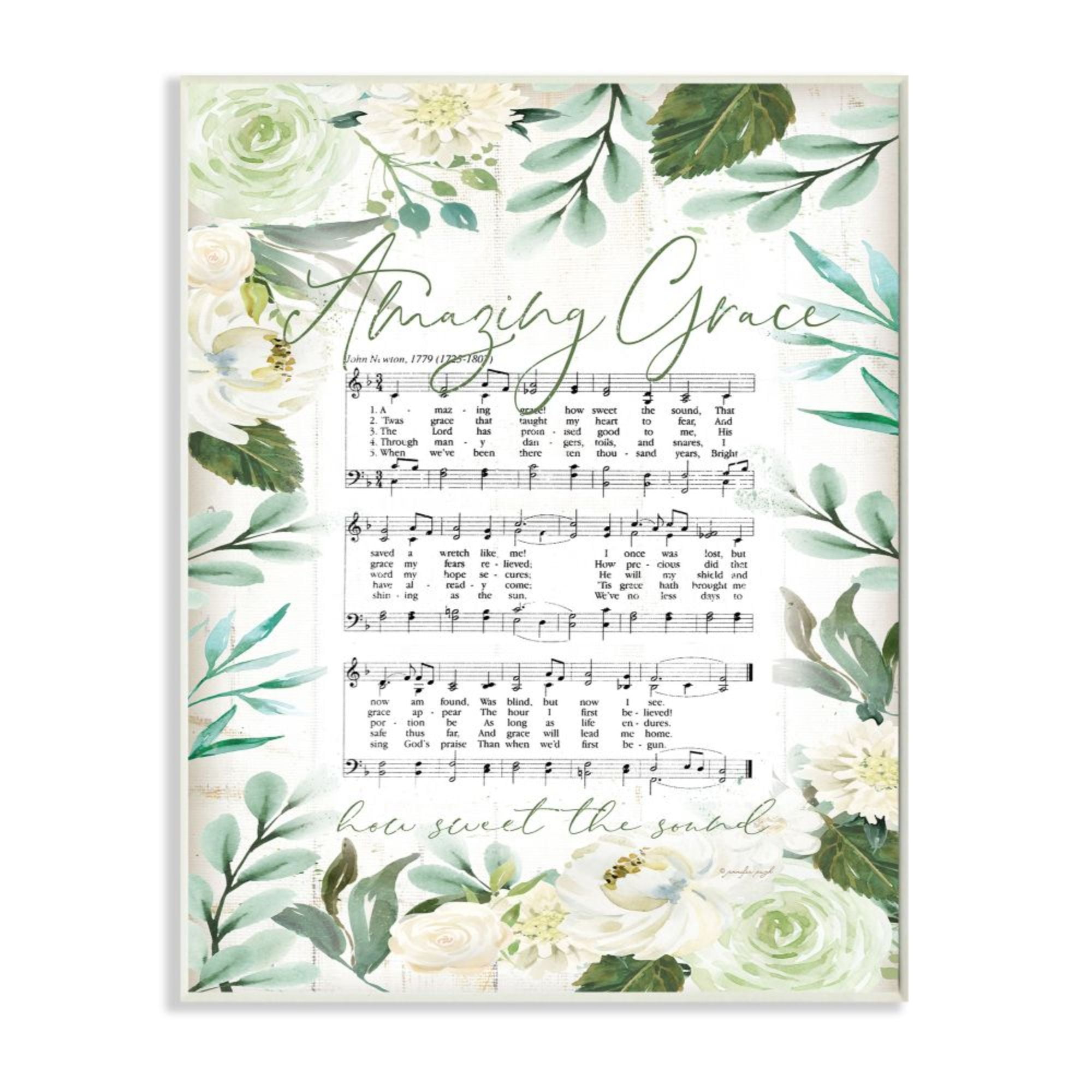 Stupell Industries Amazing Grace Sheet Music Green Floral Border Design ...