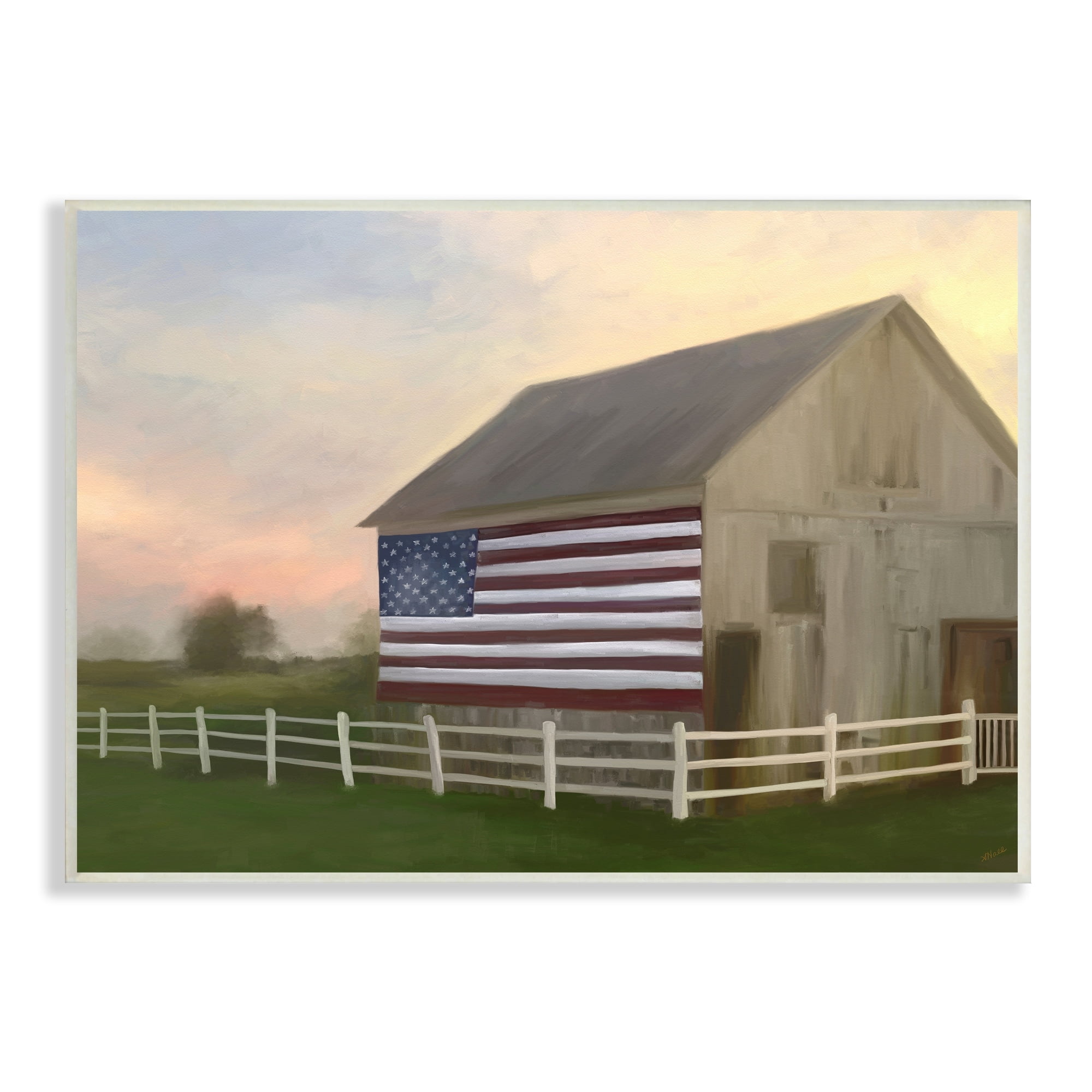 Stupell Industries American Flag Rural Barn Sunset Farm Landscape ...