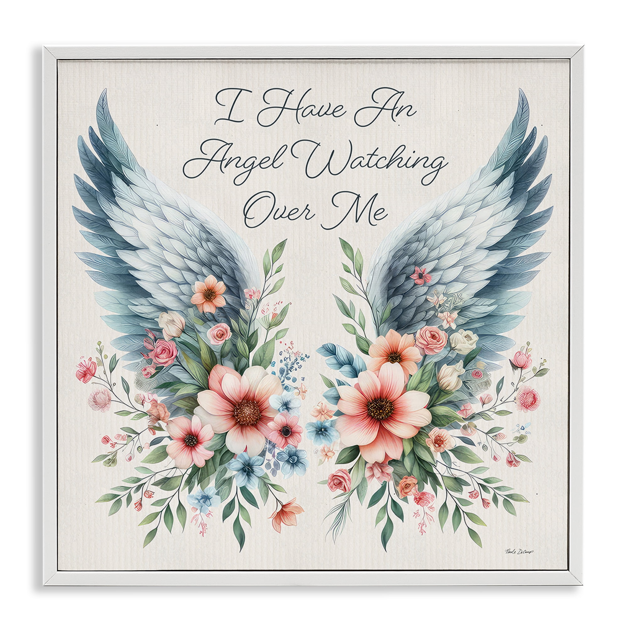 Stupell Industries Angel Watching Me Plants & Flowers Painting White ...