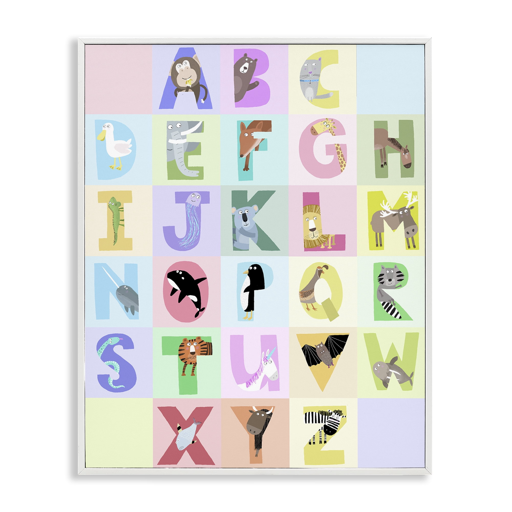 Stupell Industries Animal Alphabet in Pastels White Framed Giclee Art ...