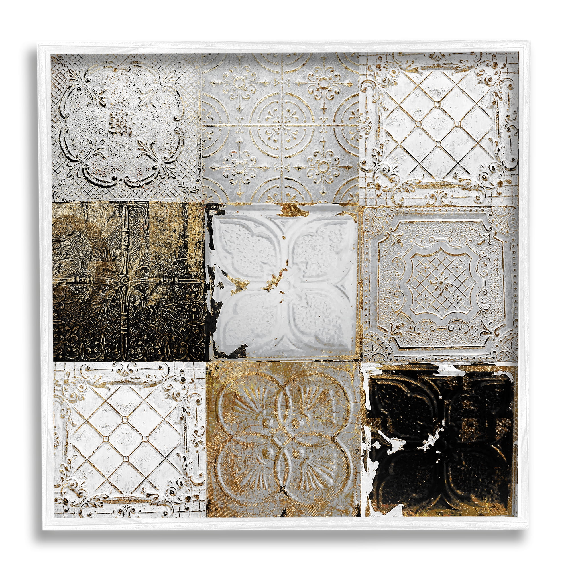 Stupell Industries Antique Ceiling Tile Collage Vintage Glam Abstract ...