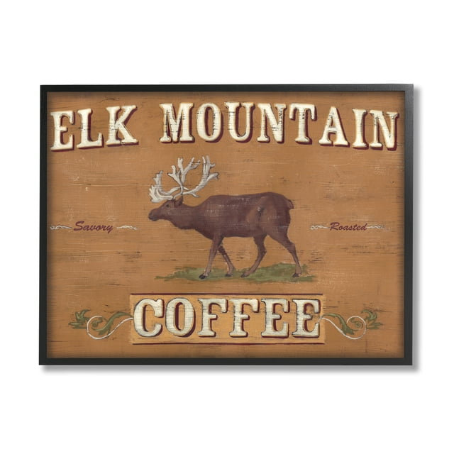 Stupell Industries Antique Elk Mountain Coffee Kitchen Sign Rustic ...