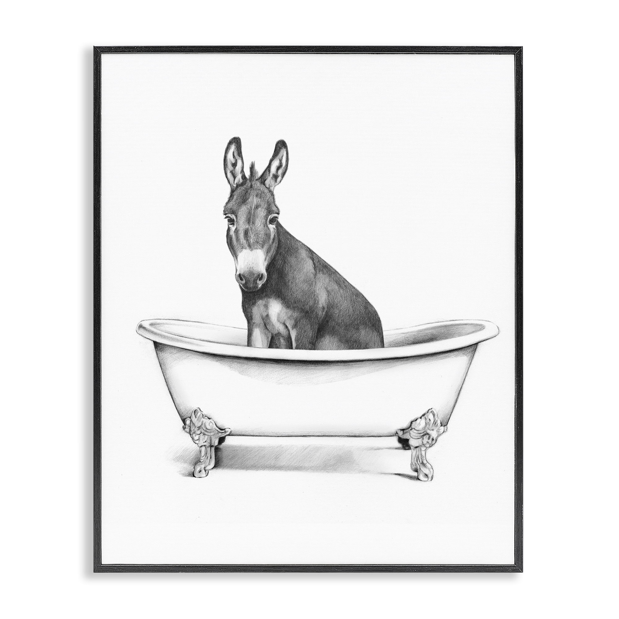 Stupell Industries Antique Tub with Donkey Bath & Laundry Painting ...