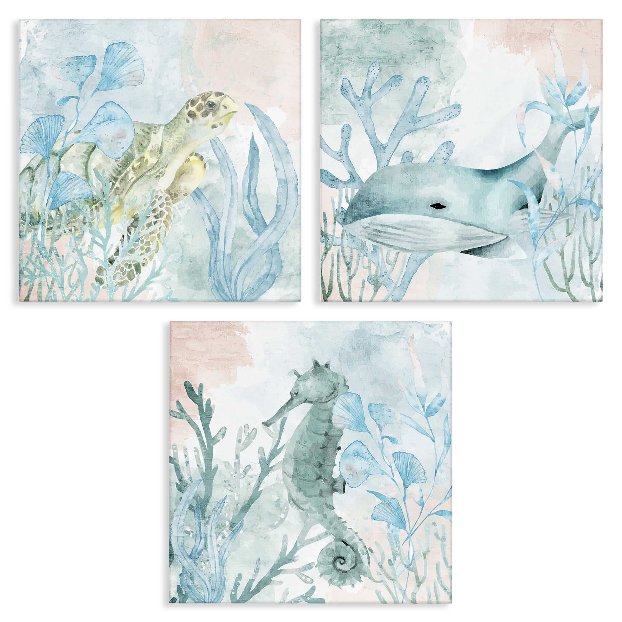 Stupell Industries Aquatic Animals Sea Swim 3 Piece Canvas Wall Art Set ...