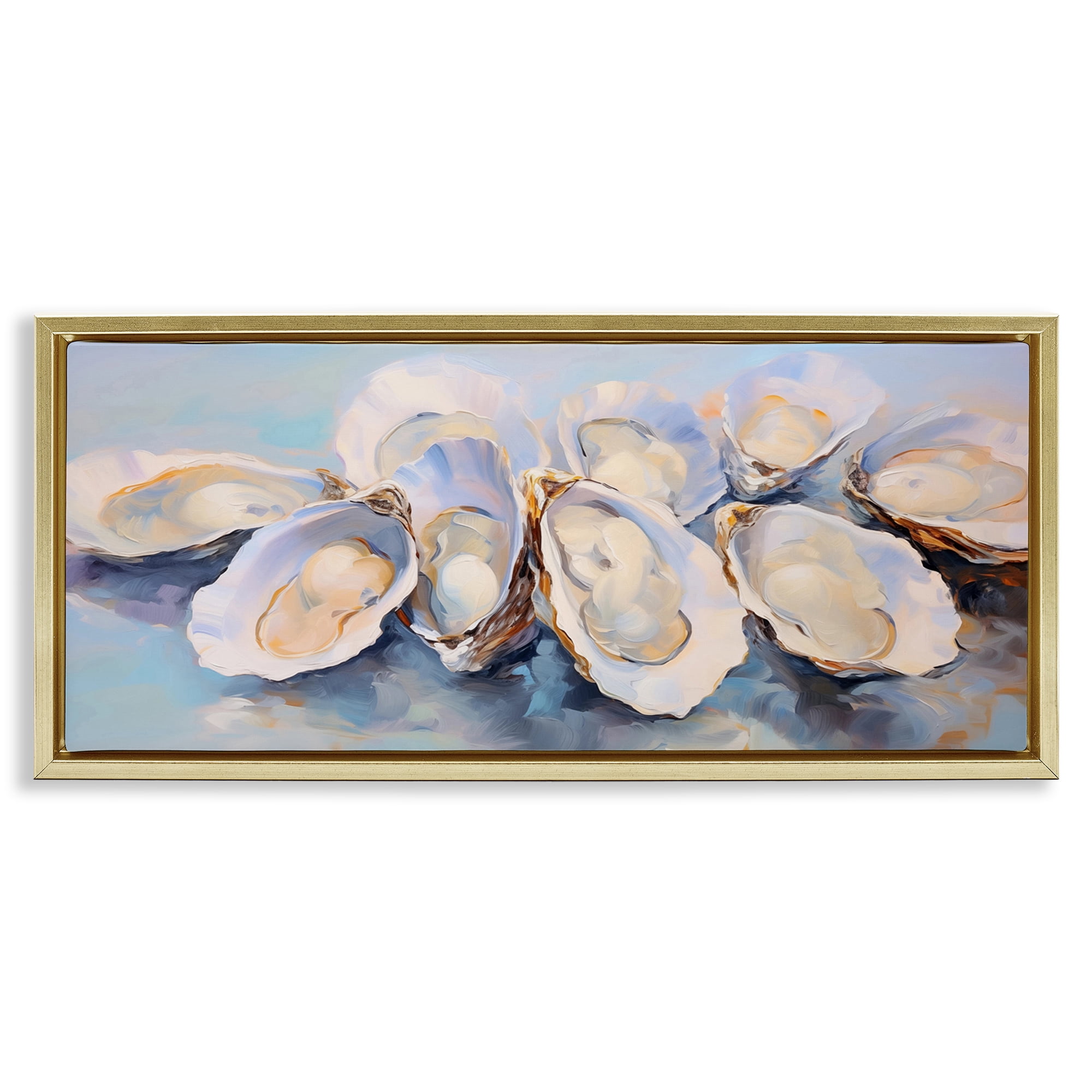 Stupell Industries Aquatic Oyster Bunch Nautical & Beach Painting Gold Floater Framed Canvas Art ...