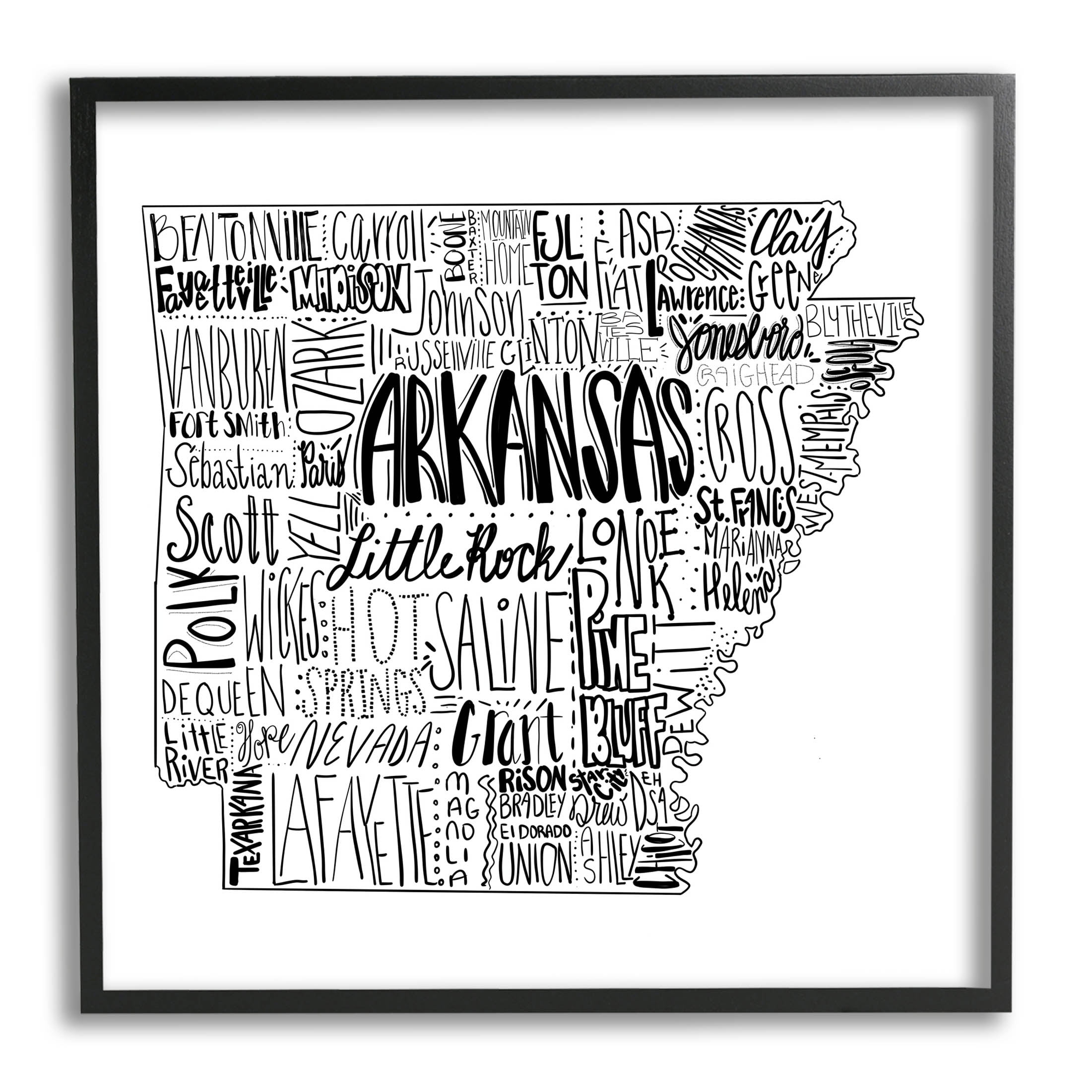 Stupell Industries Arkansas State Typography Cities Map Graphic Art ...