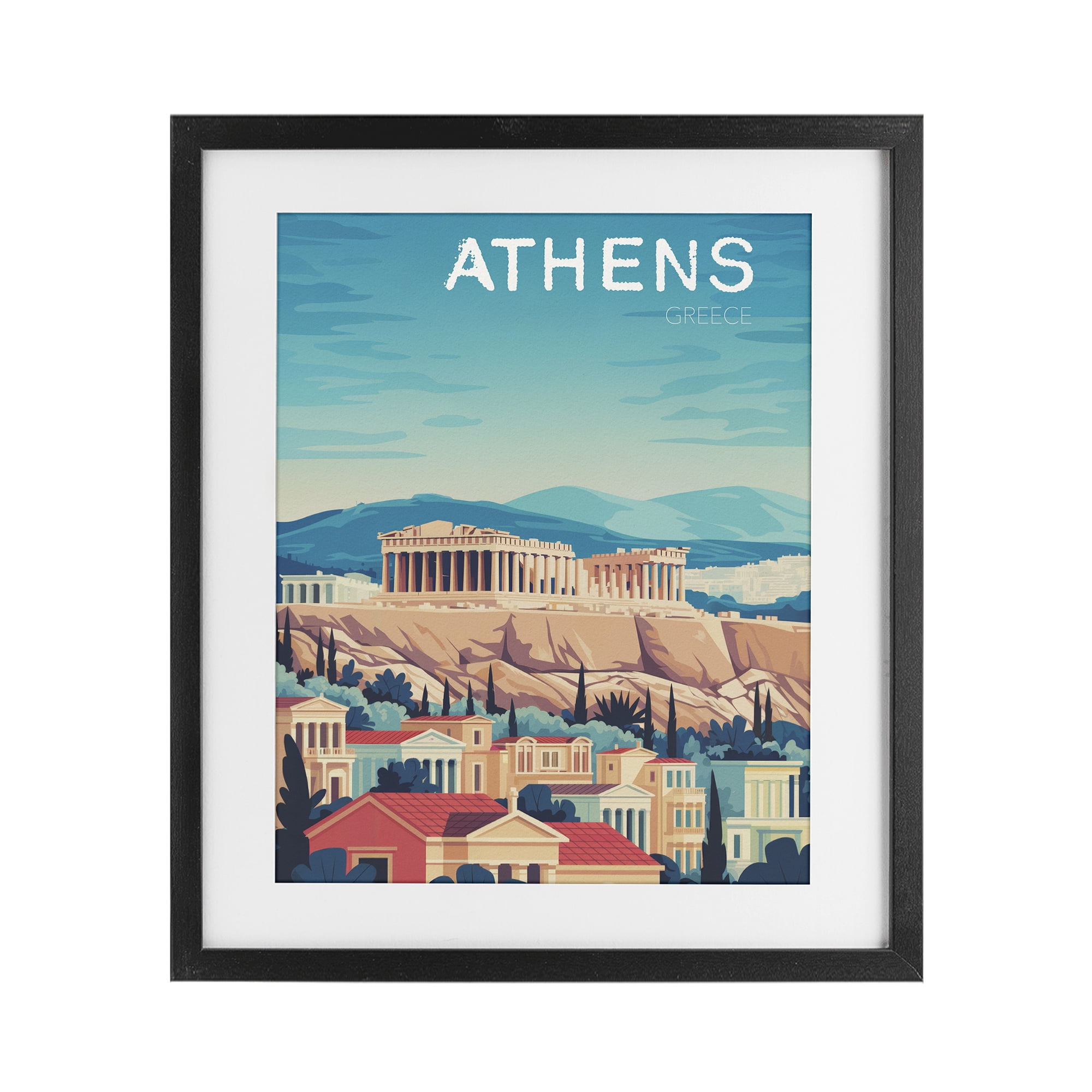 Stupell Industries Athens Topography Cityscape Black Framed Print Under ...