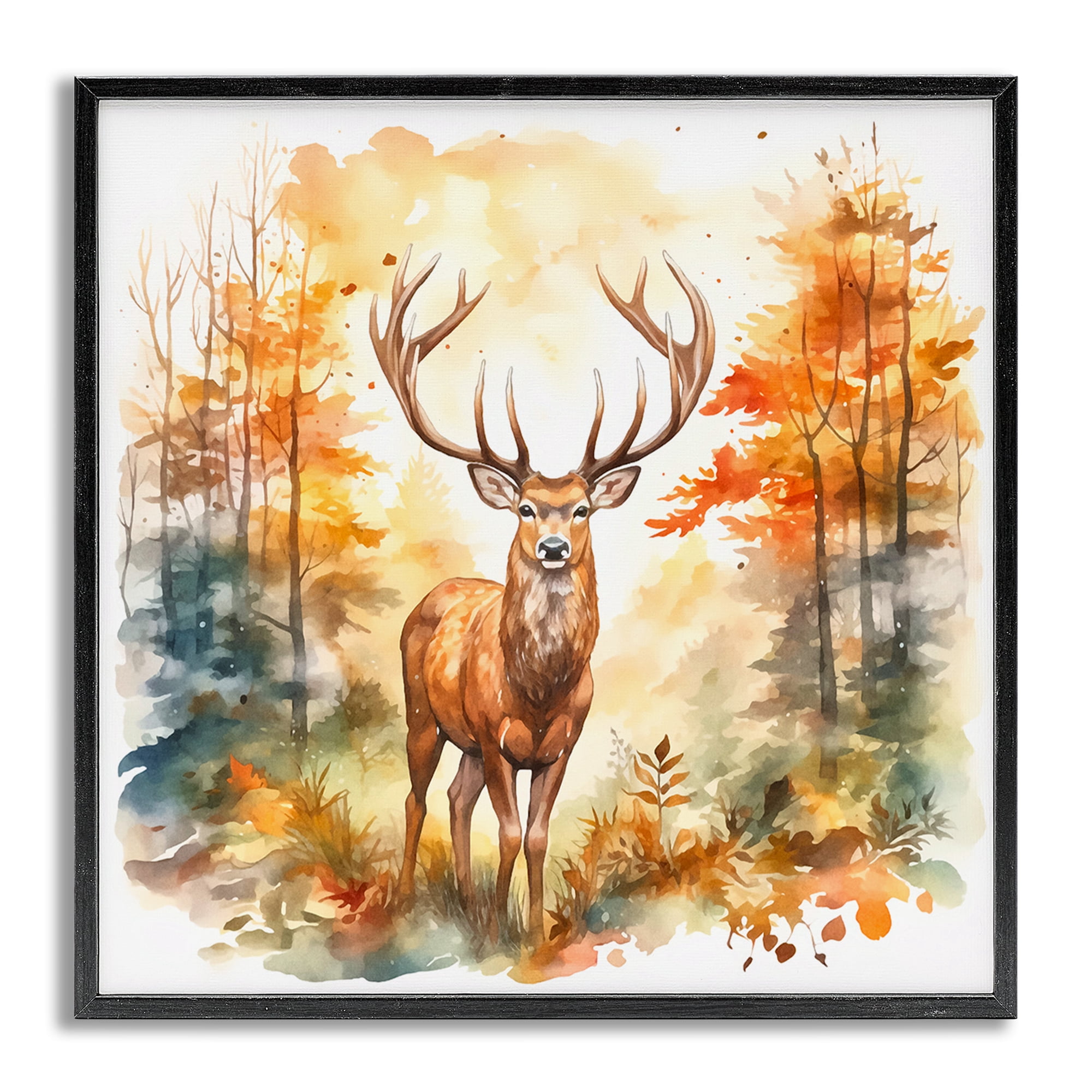 Stupell Industries Autumn Forest Stag Landscape Painting Gray Framed ...