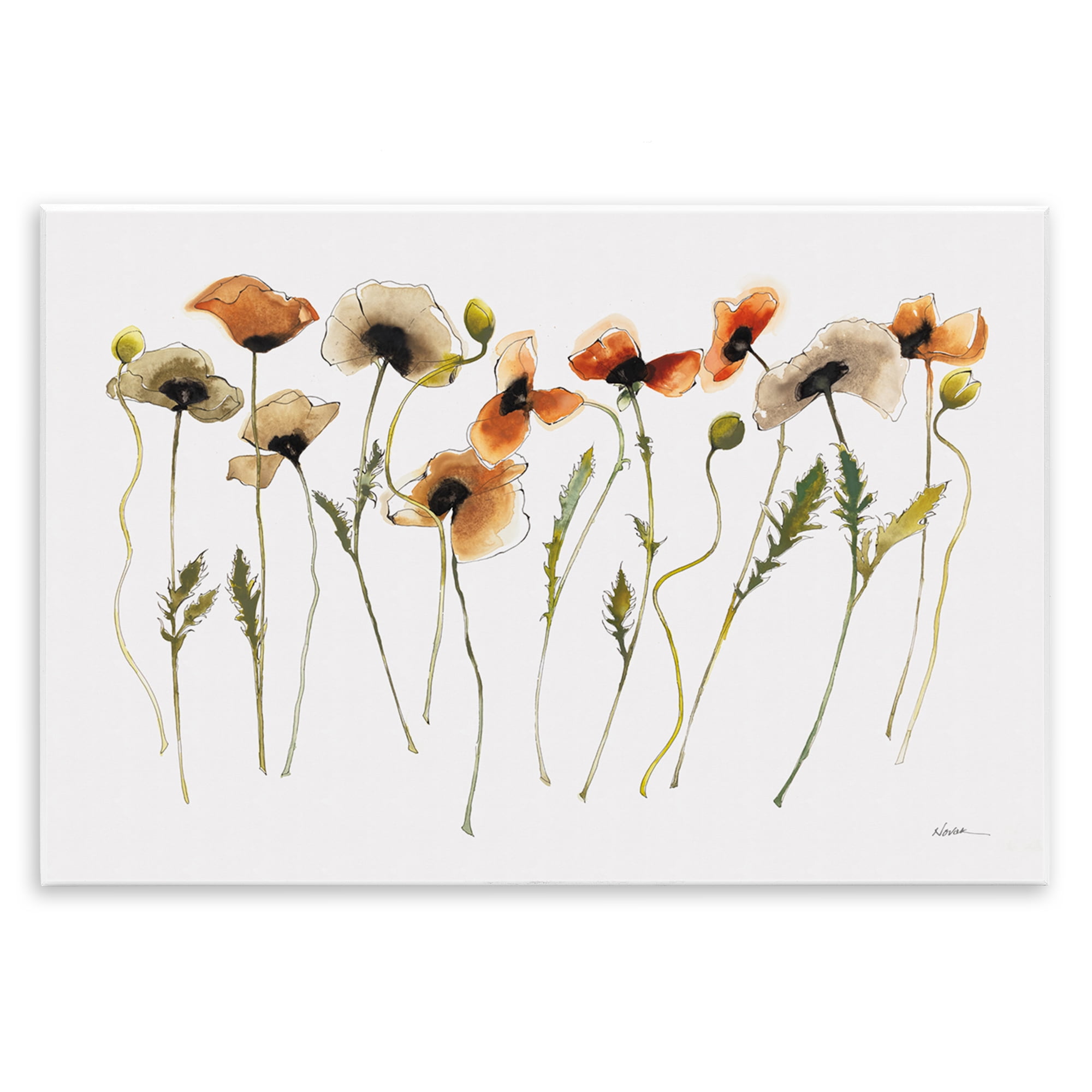 Stupell Industries Autumn Poppy Sprigs Botanical & Floral Painting ...
