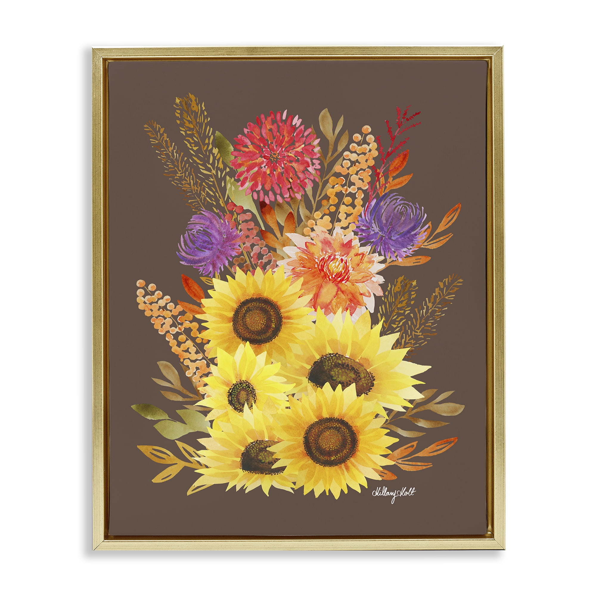Stupell Industries Autumn Sunflowers & Assortment Gold Framed Floater ...