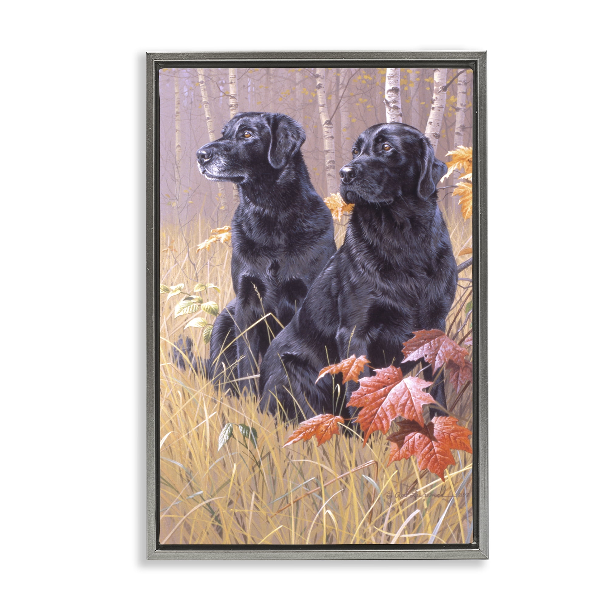 Stupell Industries Autumnal Black Dogs Animals Painting Gray Floater ...