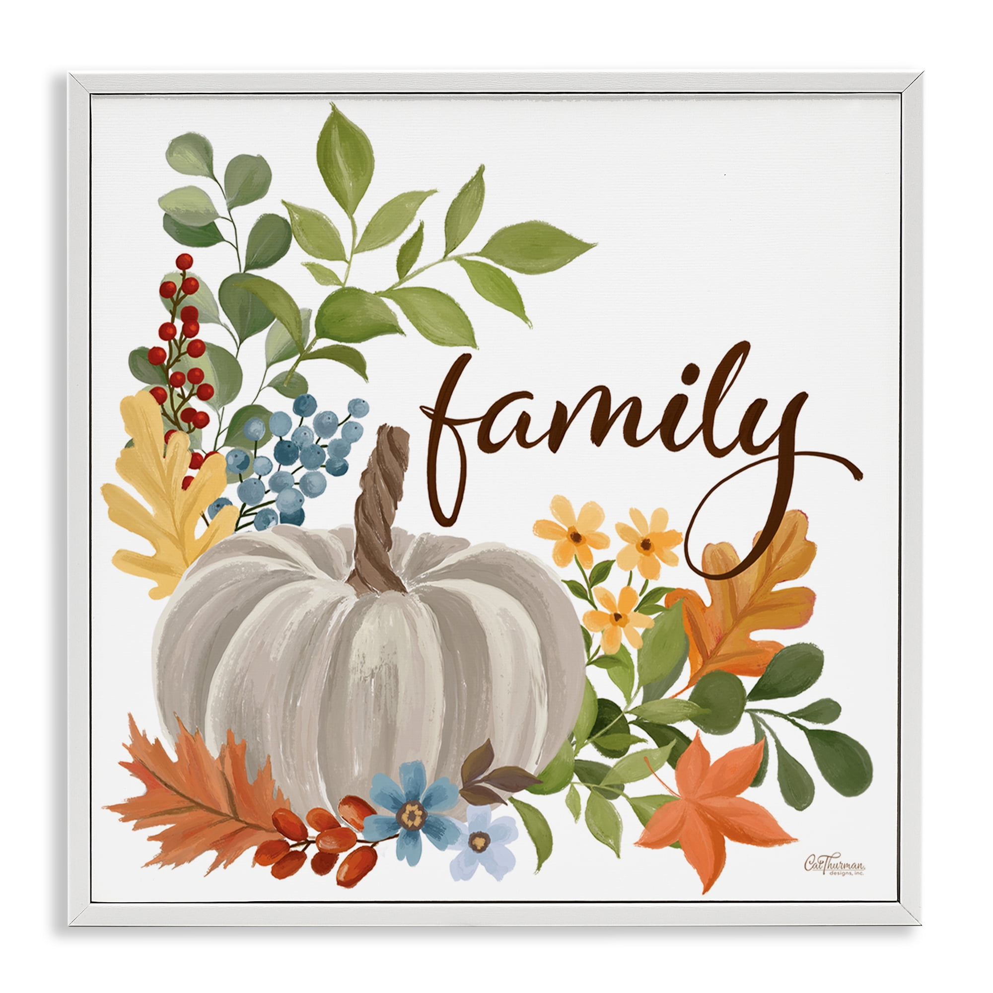 Stupell Industries Autumnal Family Pumpkin Holiday Painting White ...