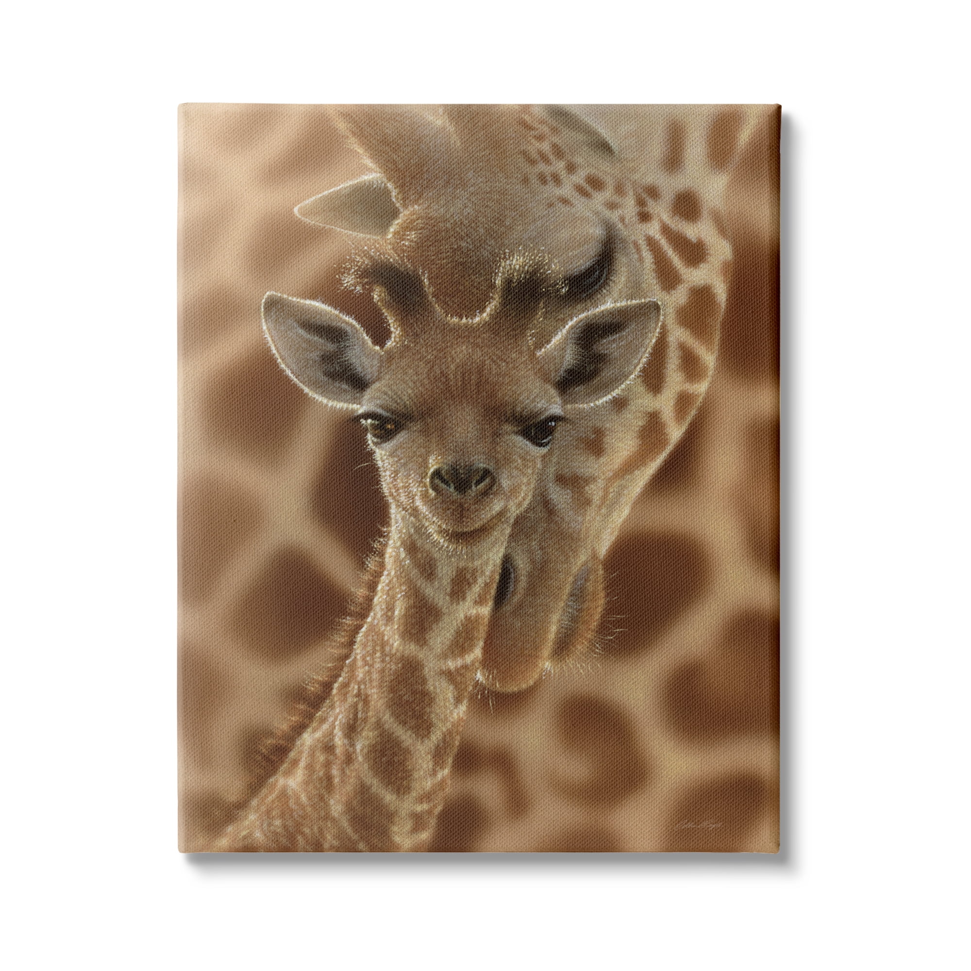 Stupell Industries Baby Giraffe with Mother Patterned Safari Animal Hug ...